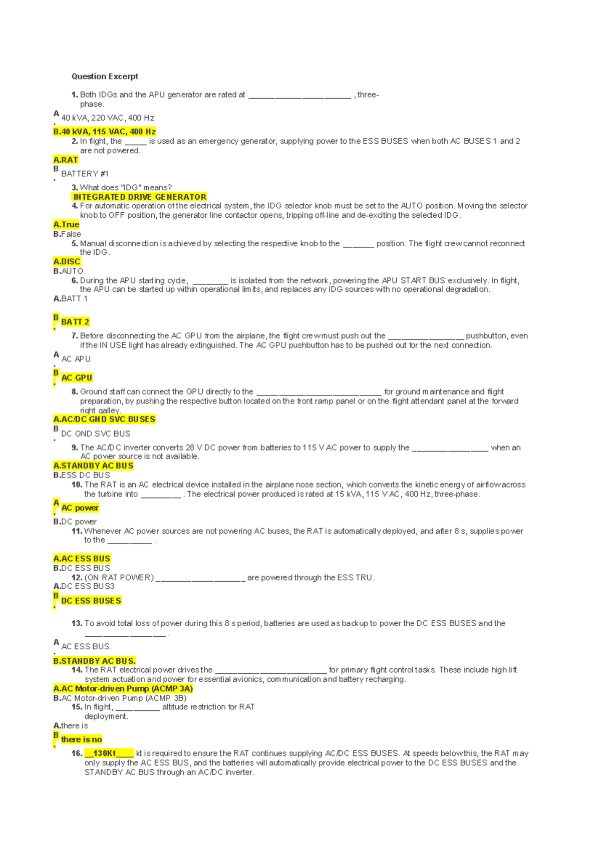 365419475 Question ATA 24 - Question Excerpt Both IDGs and the APU ...