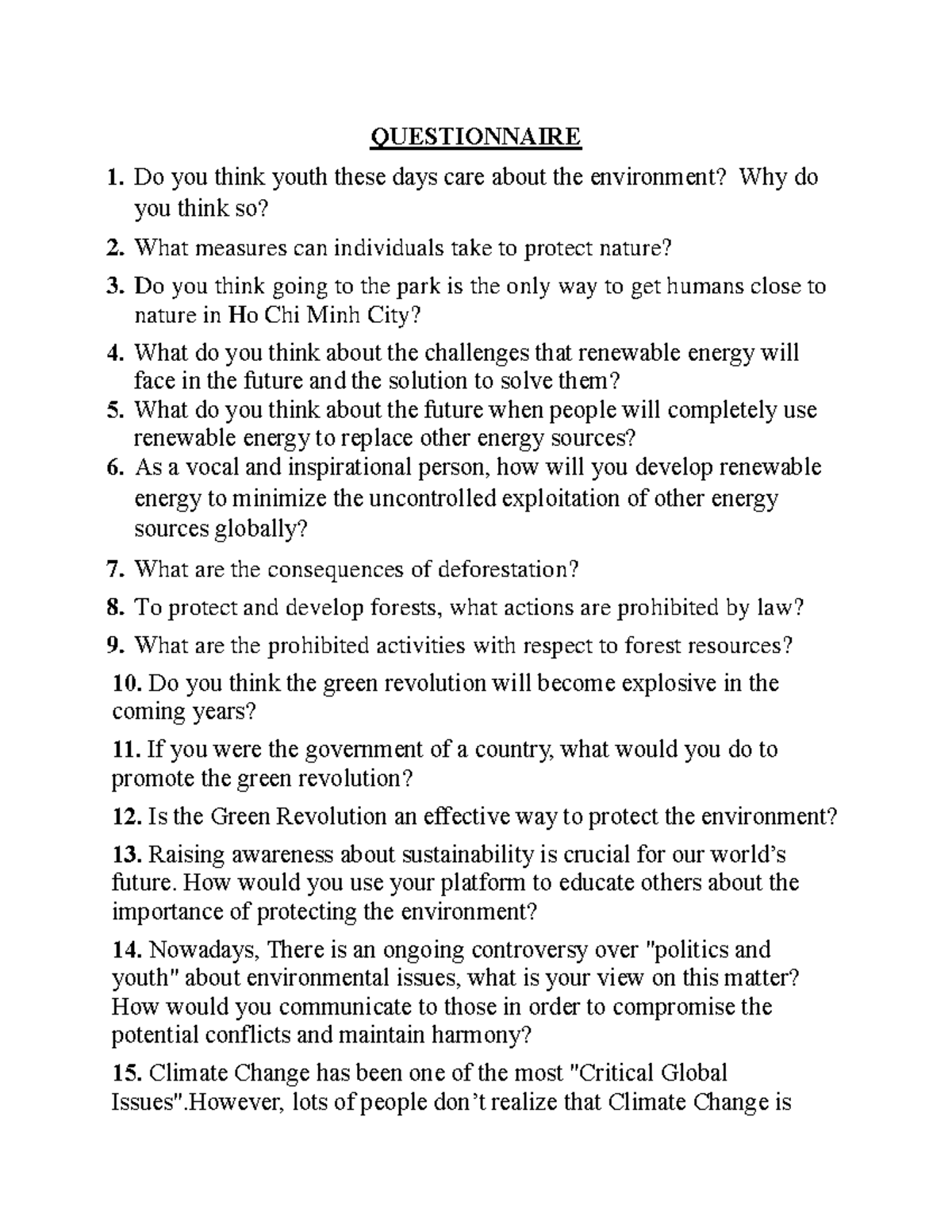 Questions - xin tai lieu a - QUESTIONNAIRE Do you think youth these ...