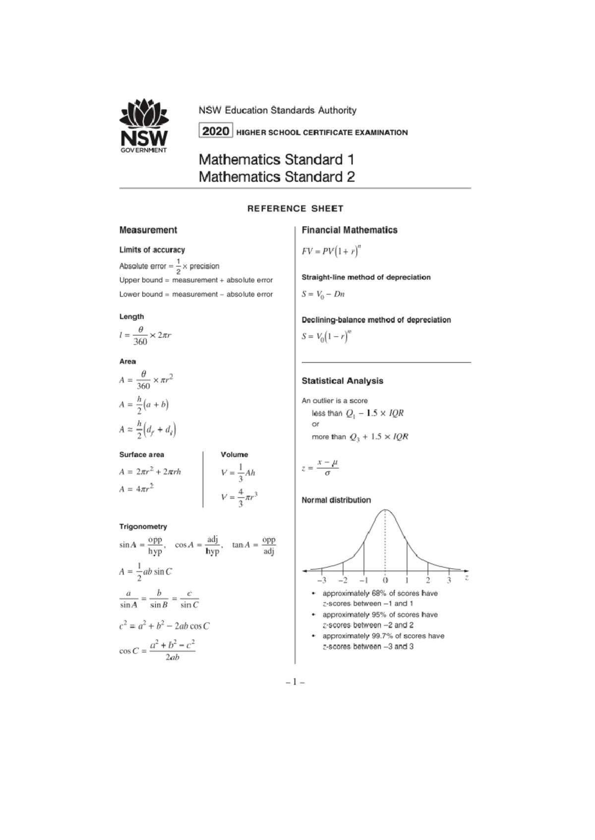 Maths Formula Sheet - Studocu