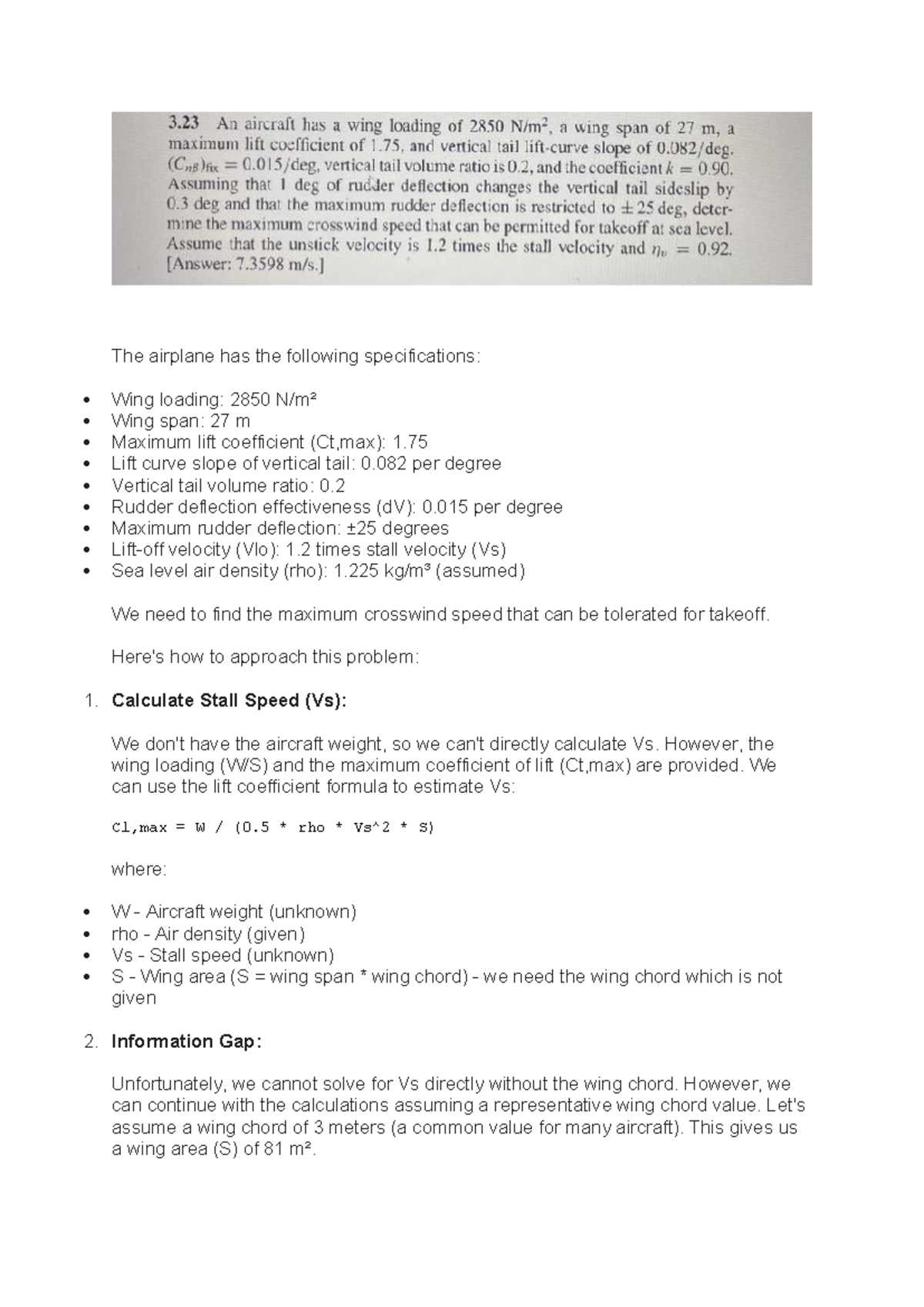 Fd qp - Aircraft design - The airplane has the following specifications ...