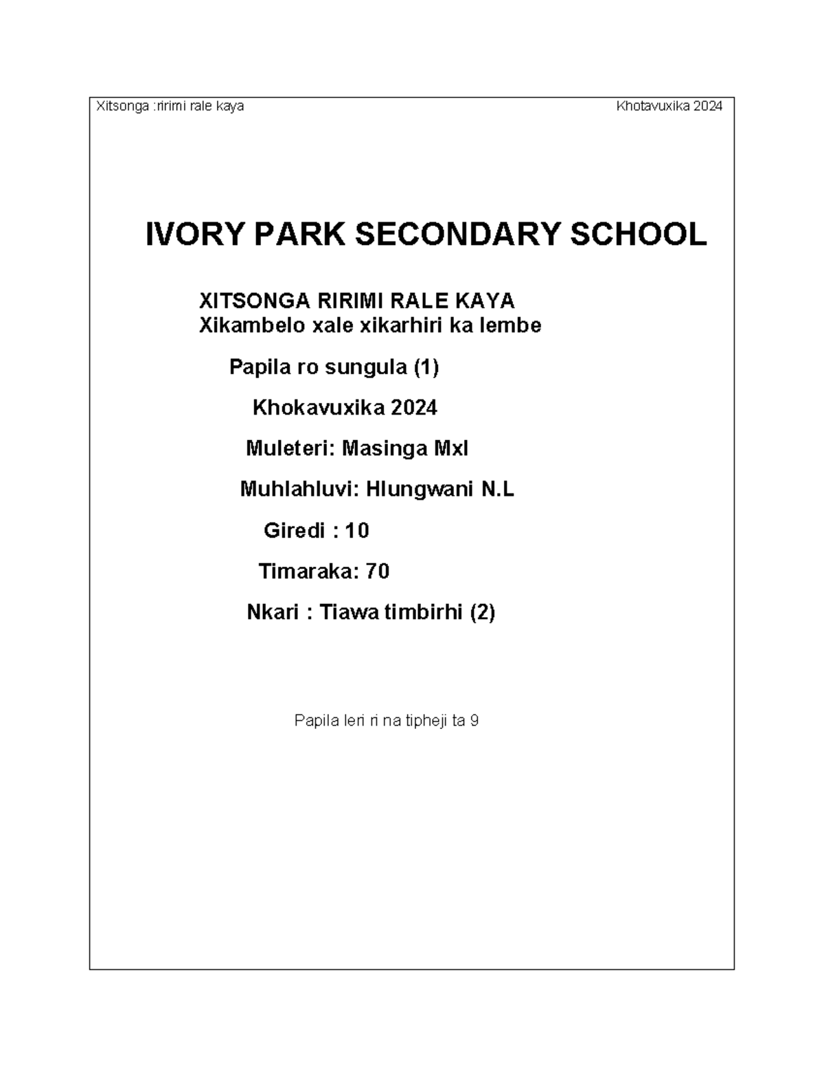 Xitsonga cover page - Summary Teaching social science - TMS3731 ...