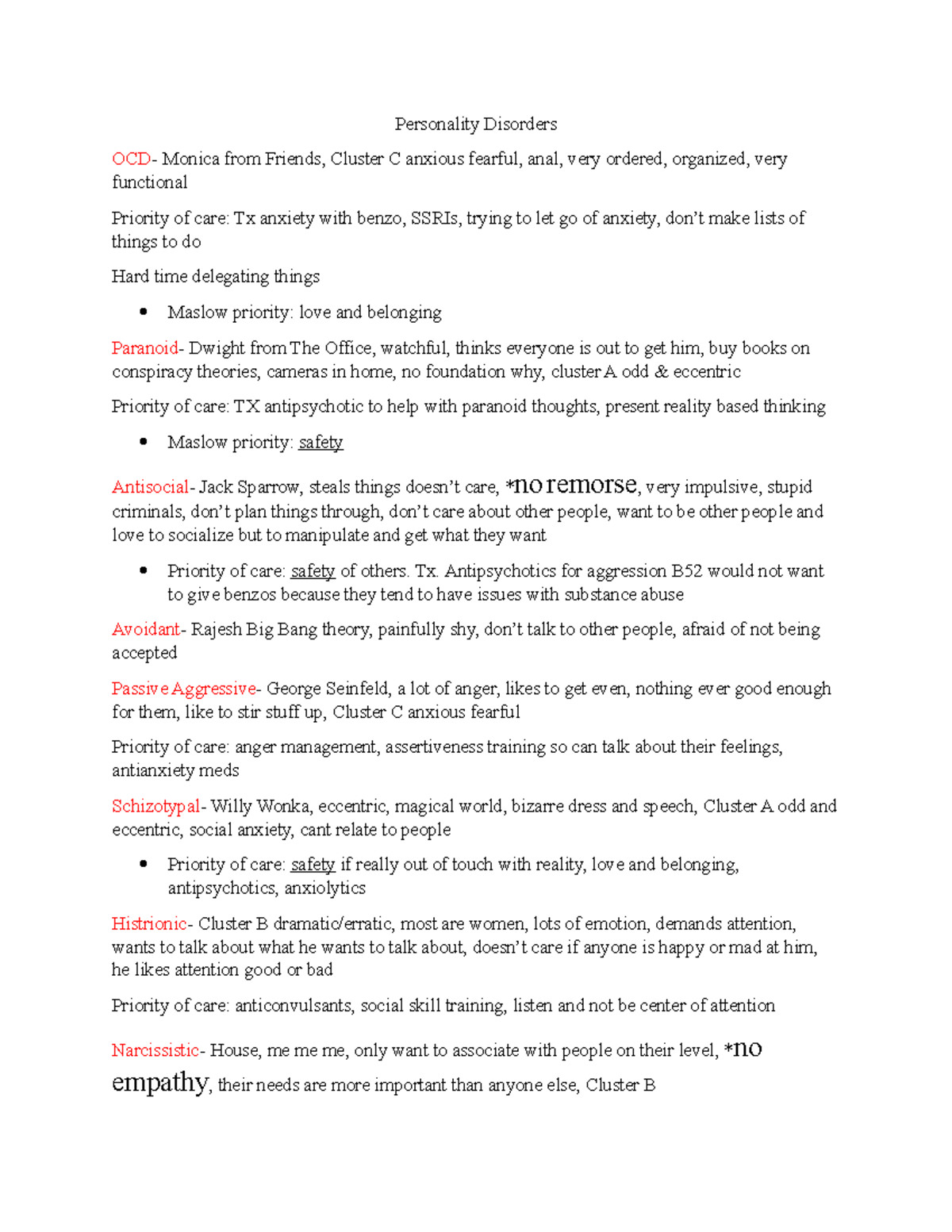 Notespersonaldis - 2450 lecture notes - Personality Disorders OCD ...