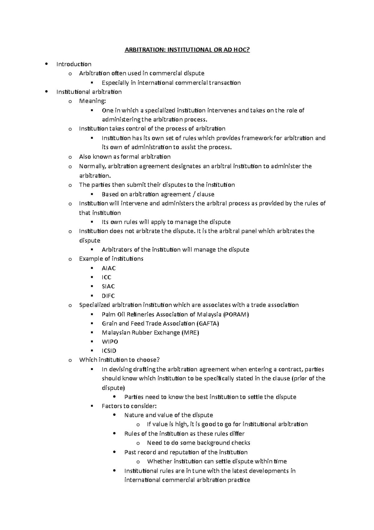 Institutional or Ad Hoc Arbitration - ARBITRATION: INSTITUTIONAL OR AD ...