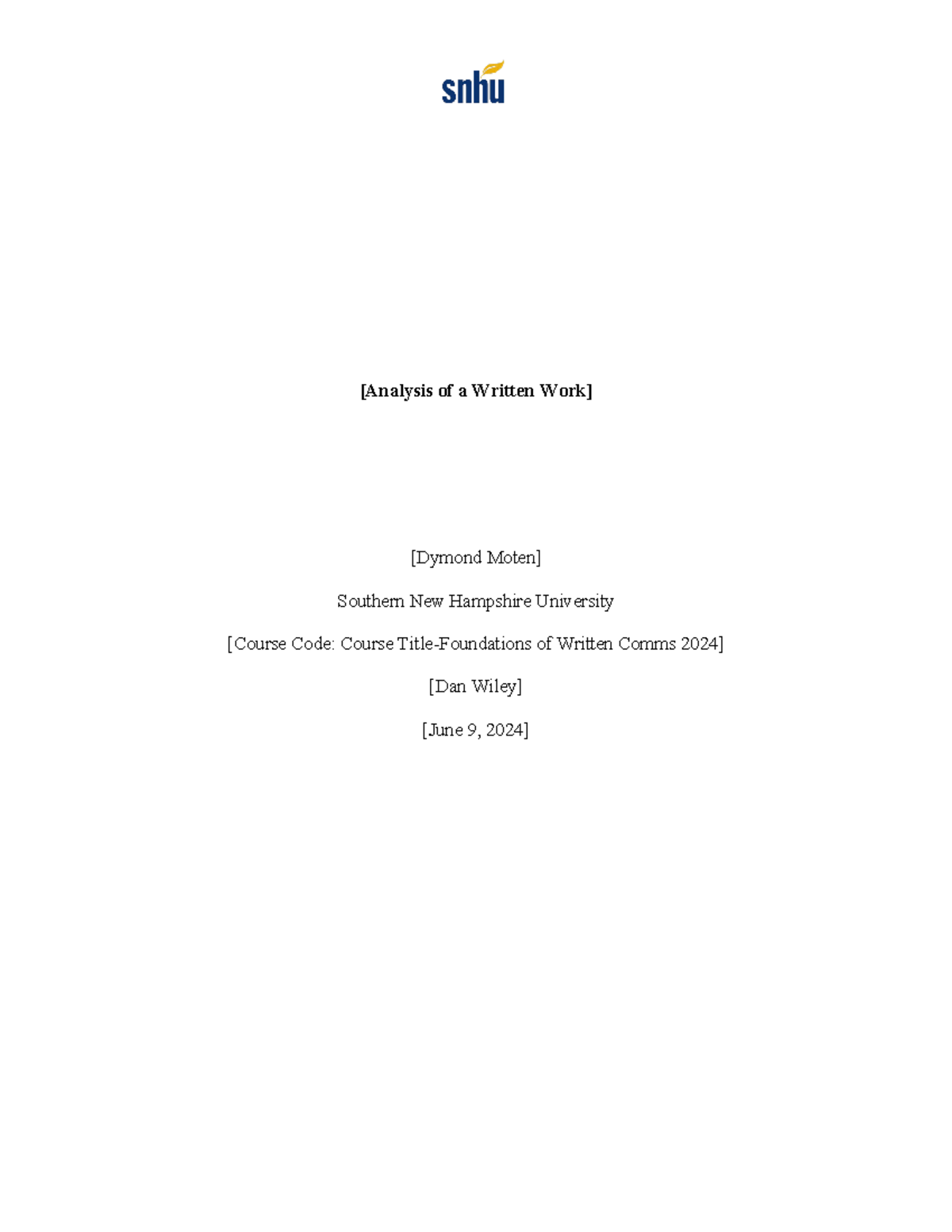ENG 130 Module Five Analysis of a Written Work for a First Audience APA ...