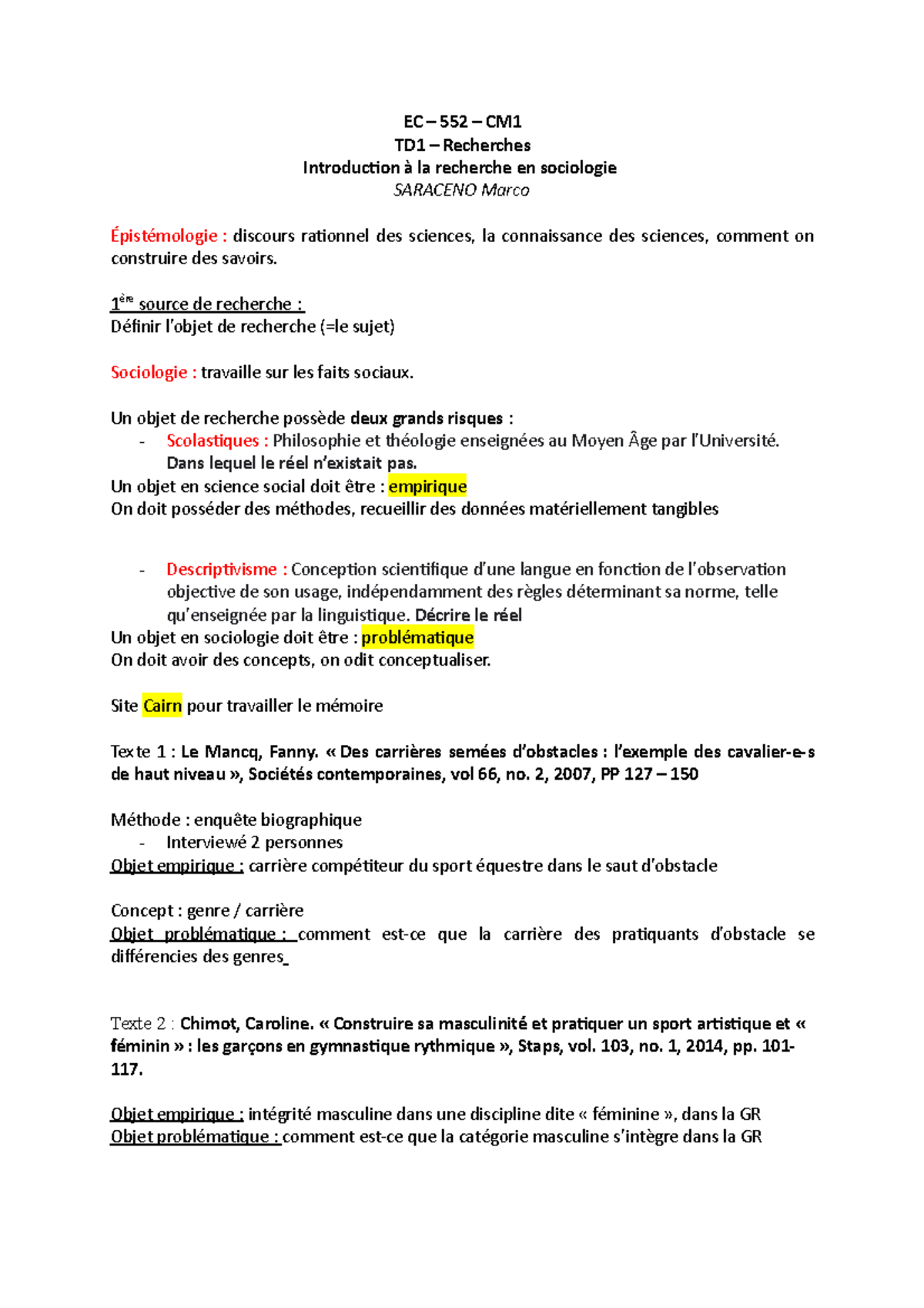 TD 1 recherche - note de texte - EC – 552 – CM TD1 – Recherches ...