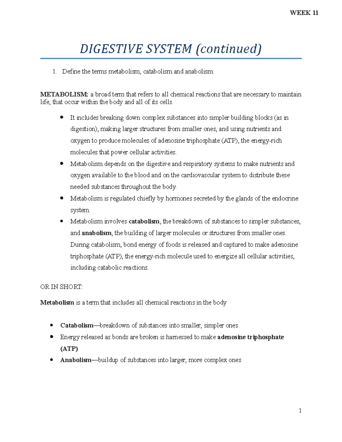 Anatomy and Physiology Digestive System week 11 - DIGESTIVE SYSTEM ...