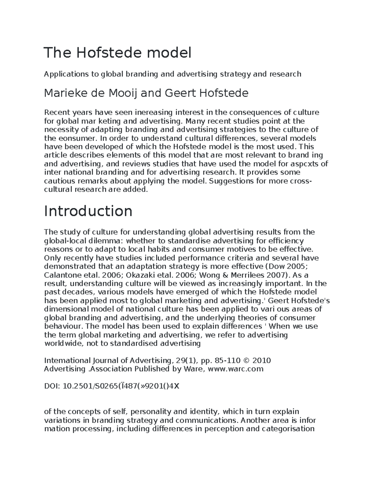 The Hofstede model - The Hofstede model Applications to global branding ...