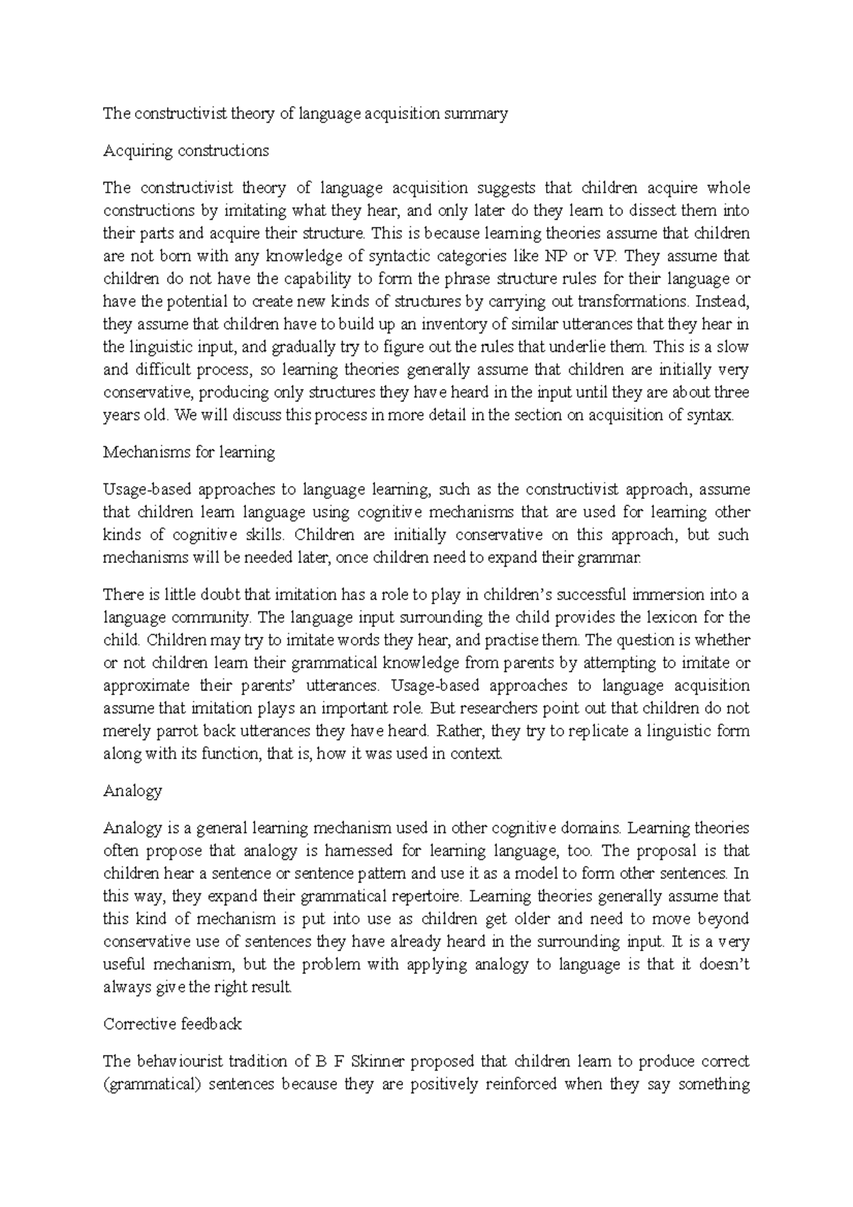 The constructivist theory of language acquisition summary - This is ...