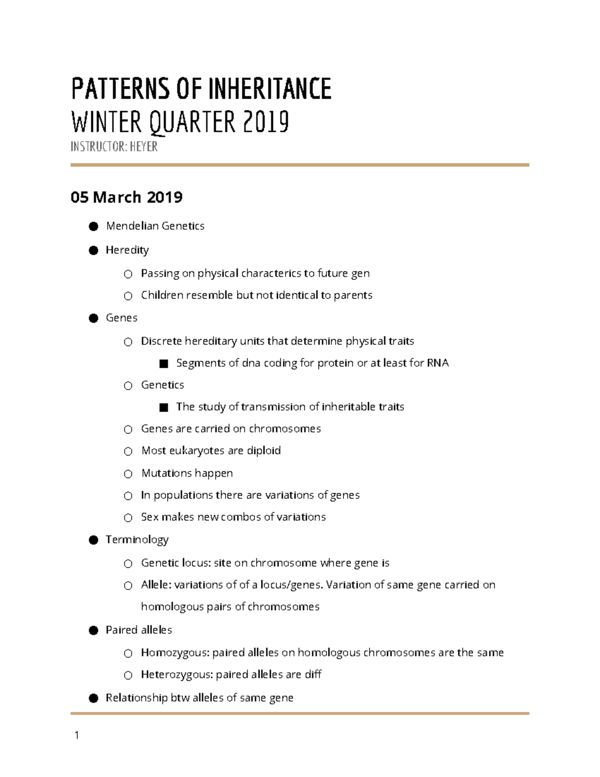 BIO6B Patterns of Inheritance Notes - PATTERNS OF INHERITANCE WINTER ...
