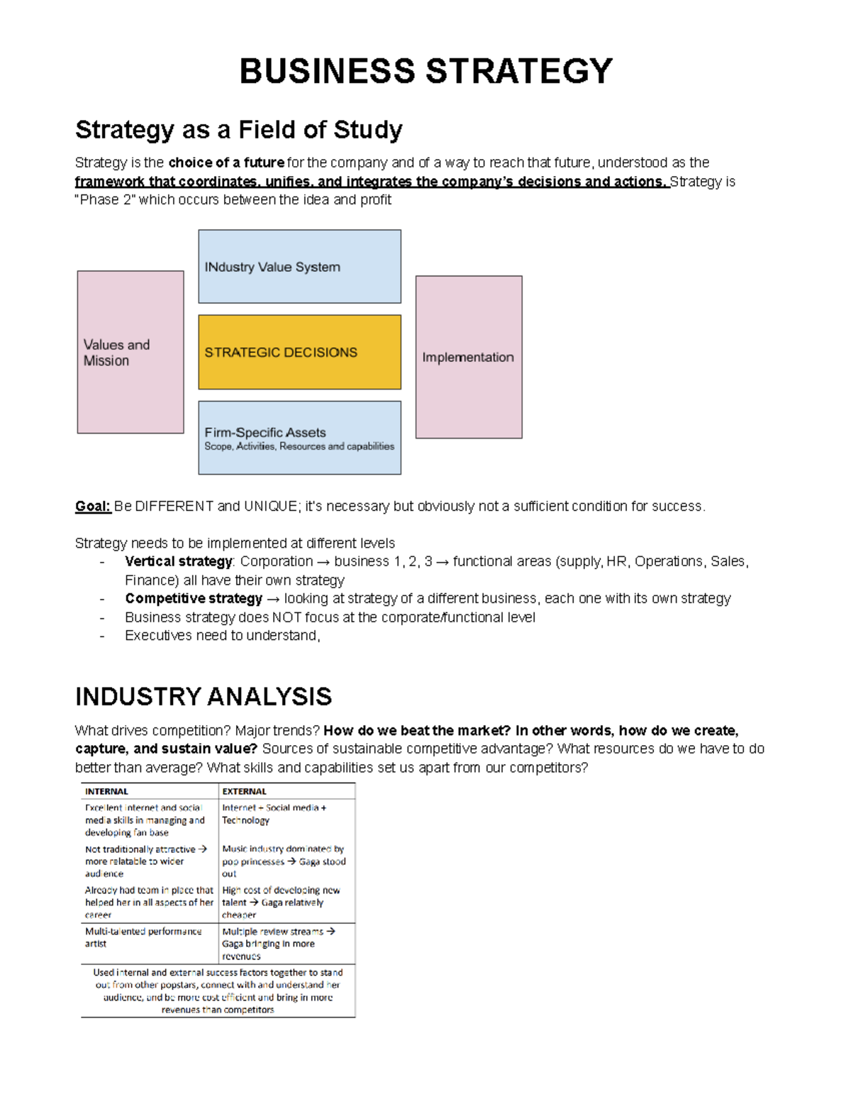 Business Strategy notes - Strategia Competitiva / Business Strategy ...