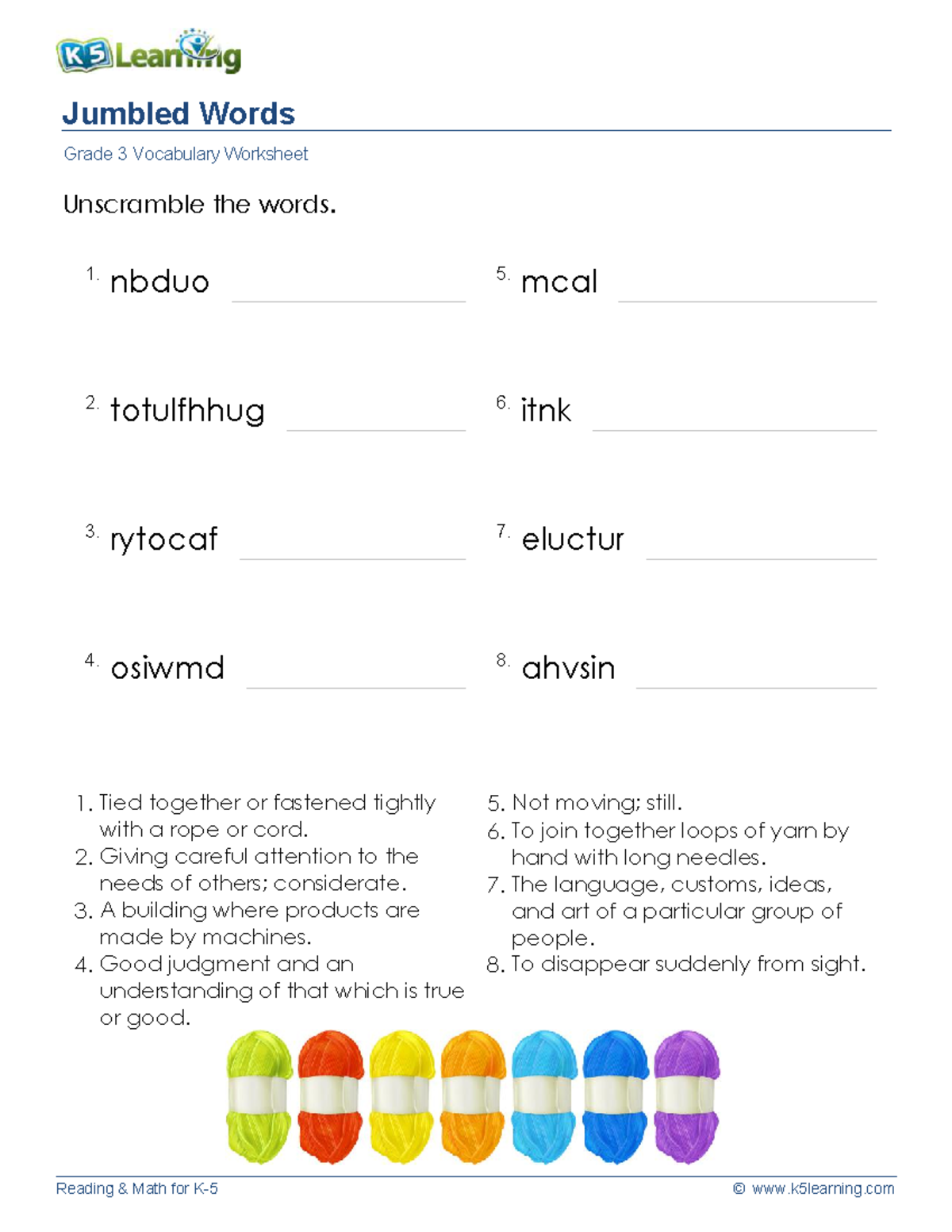 3rd grade jumbled words 5 - Reading & Math for K-5 © k5learning Jumbled ...
