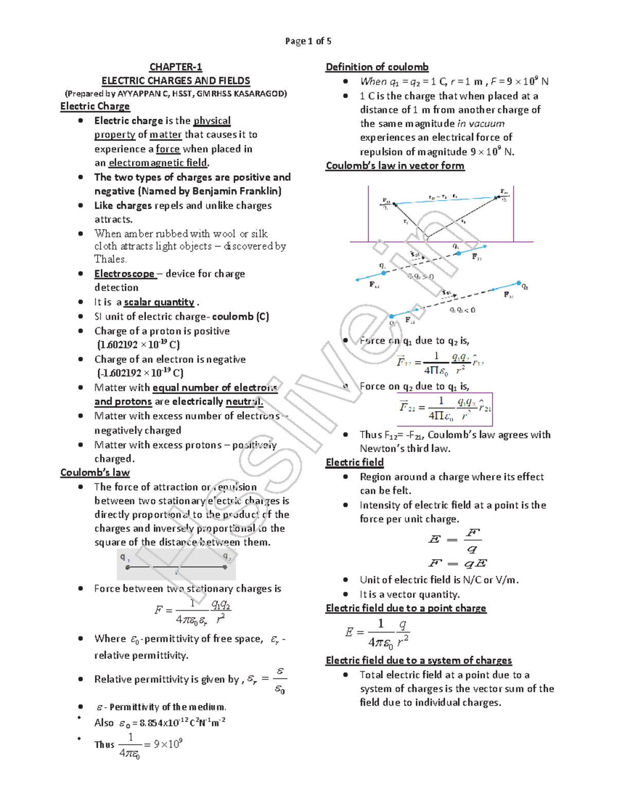 Hsslive xii physics quick notes based on scert focus area 2021 ...
