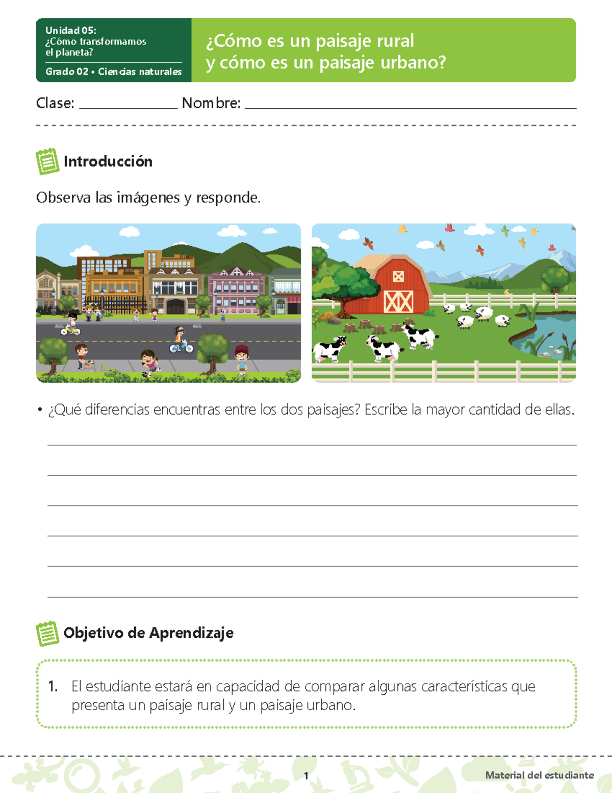 Paisaje rural y paisaje urbano - Clase: Nombre: ¿Cómo es un paisaje ...