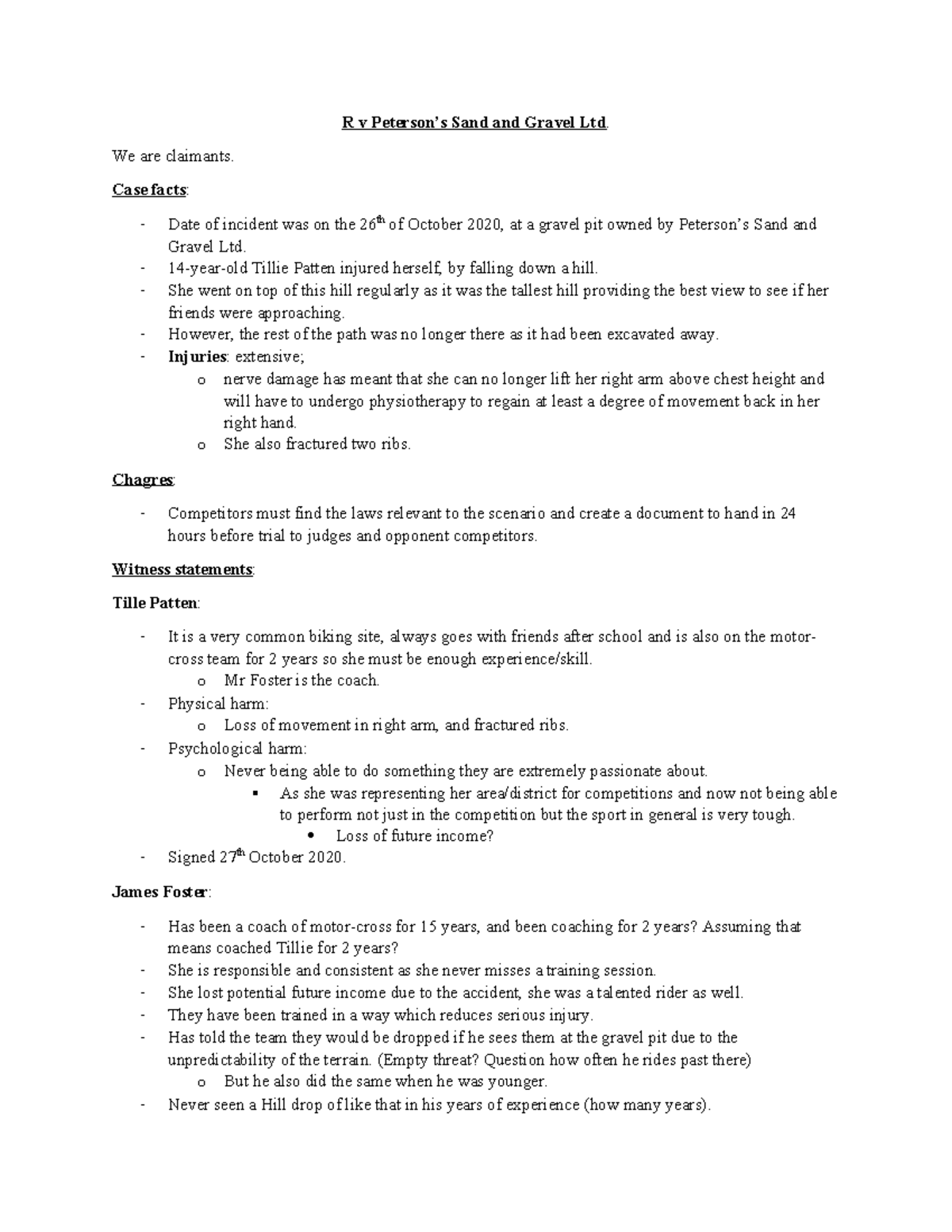 Case overview - not much detail to give. - R v Peterson’s Sand and ...