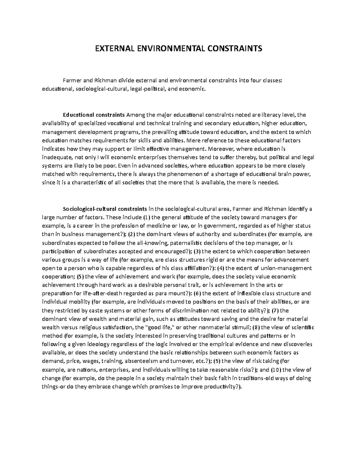 External Environmental Constraints - EXTERNAL ENVIRONMENTAL CONSTRAINTS ...