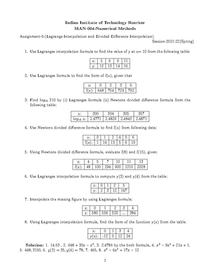 Assignment 1(MAN-004) - Indian Institute of Technology Roorkee MAN-004:Numerical Methods - Studocu