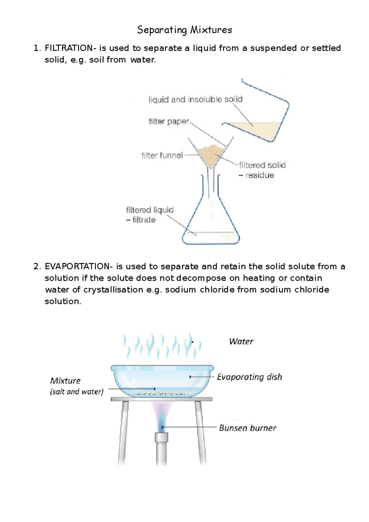 Separating Mixtures- Ms. Mohammed - Separating Mixtures FILTRATION- is ...