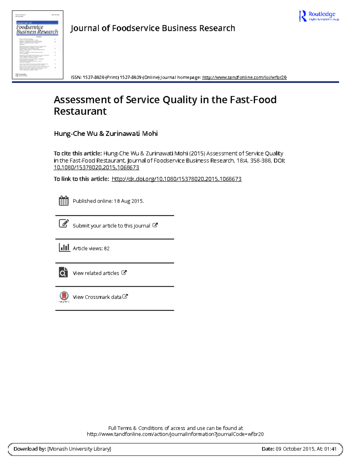 Assessment of Service Quality in the Fast-Food - 1080/15378020. To link ...