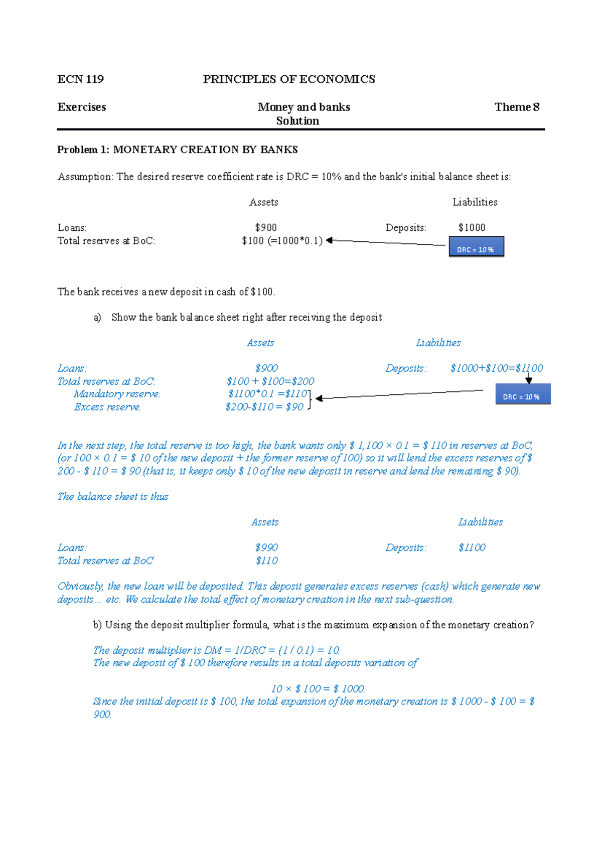 Exercises-Theme 8 solution - ECN 119 PRINCIPLES OF ECONOMICS Exercises ...