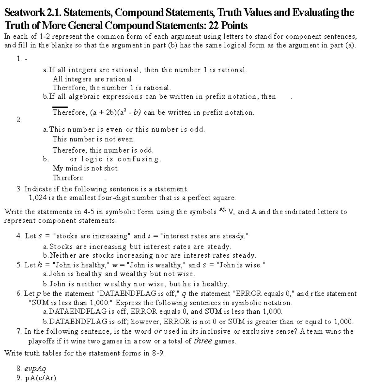Truth Values and Evaluating the Truth of More General Compound ...