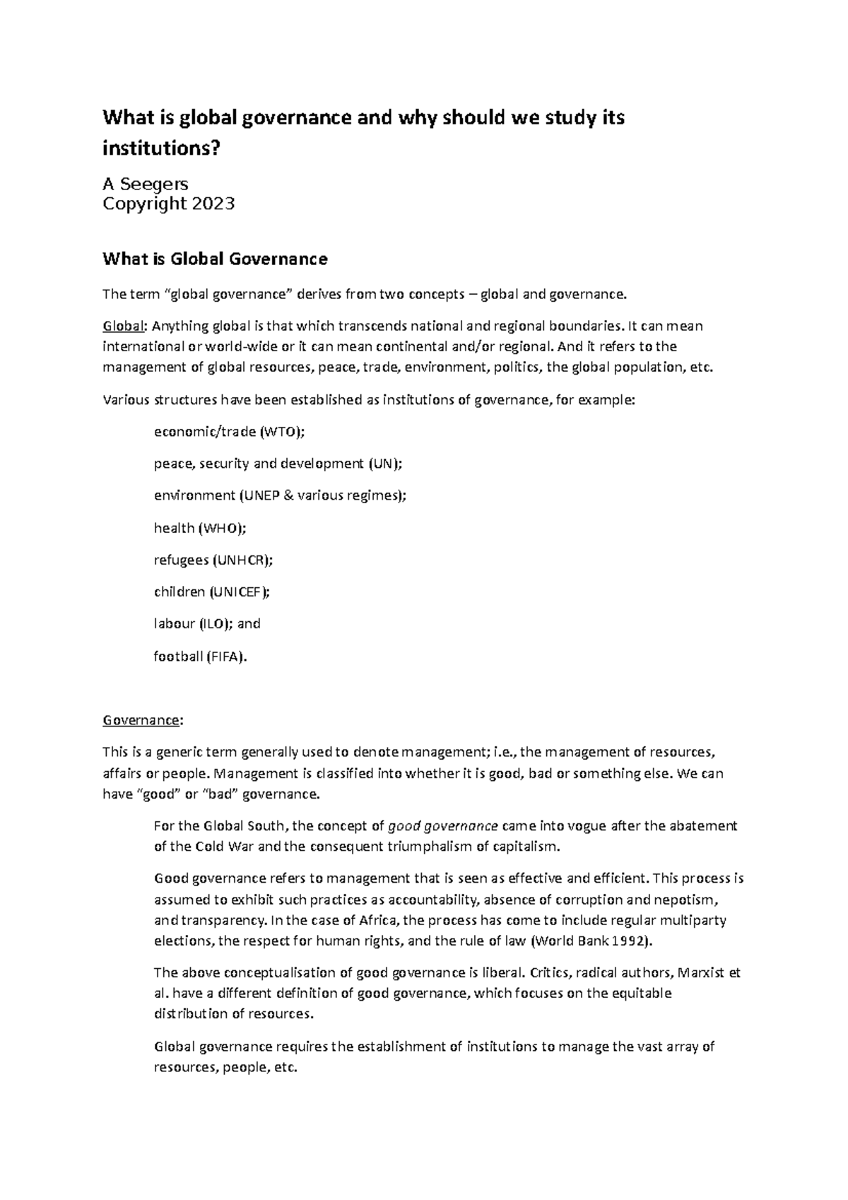 POL3045S notes - What is global governance and why should we study its ...