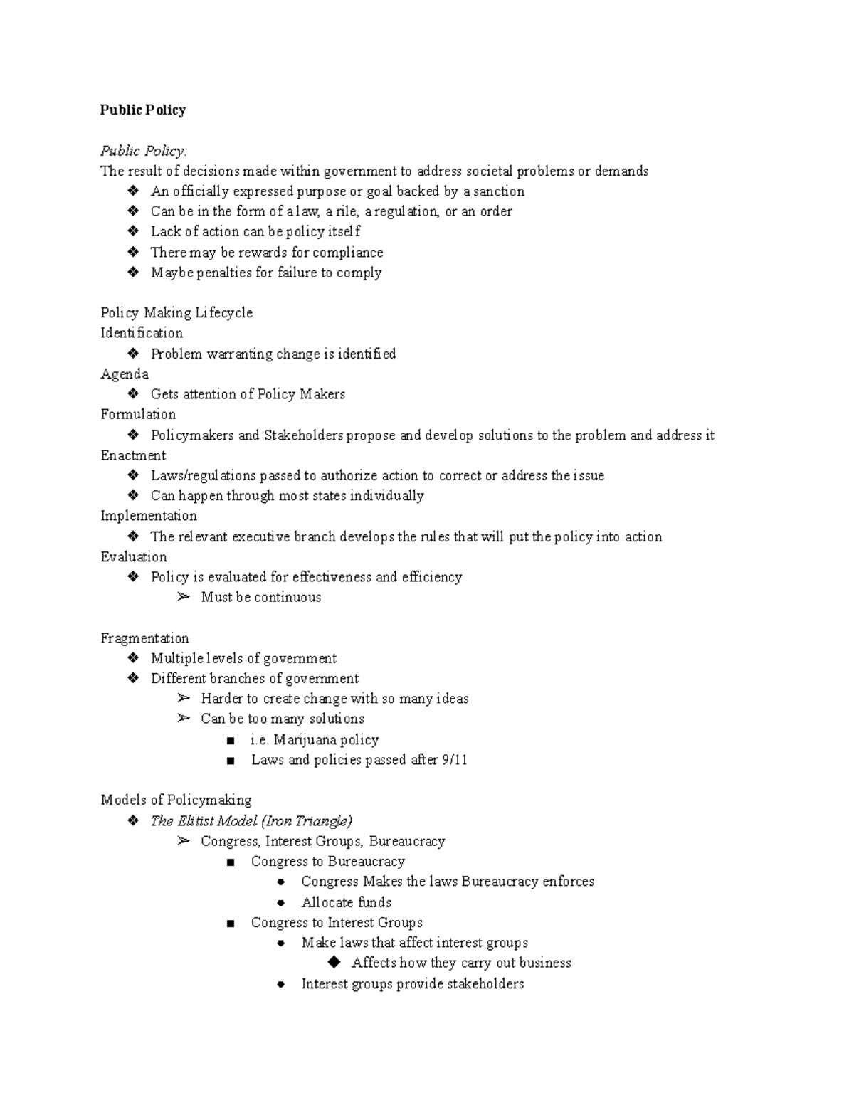 Legislative Policies - Public Policy Public Policy: The result of ...