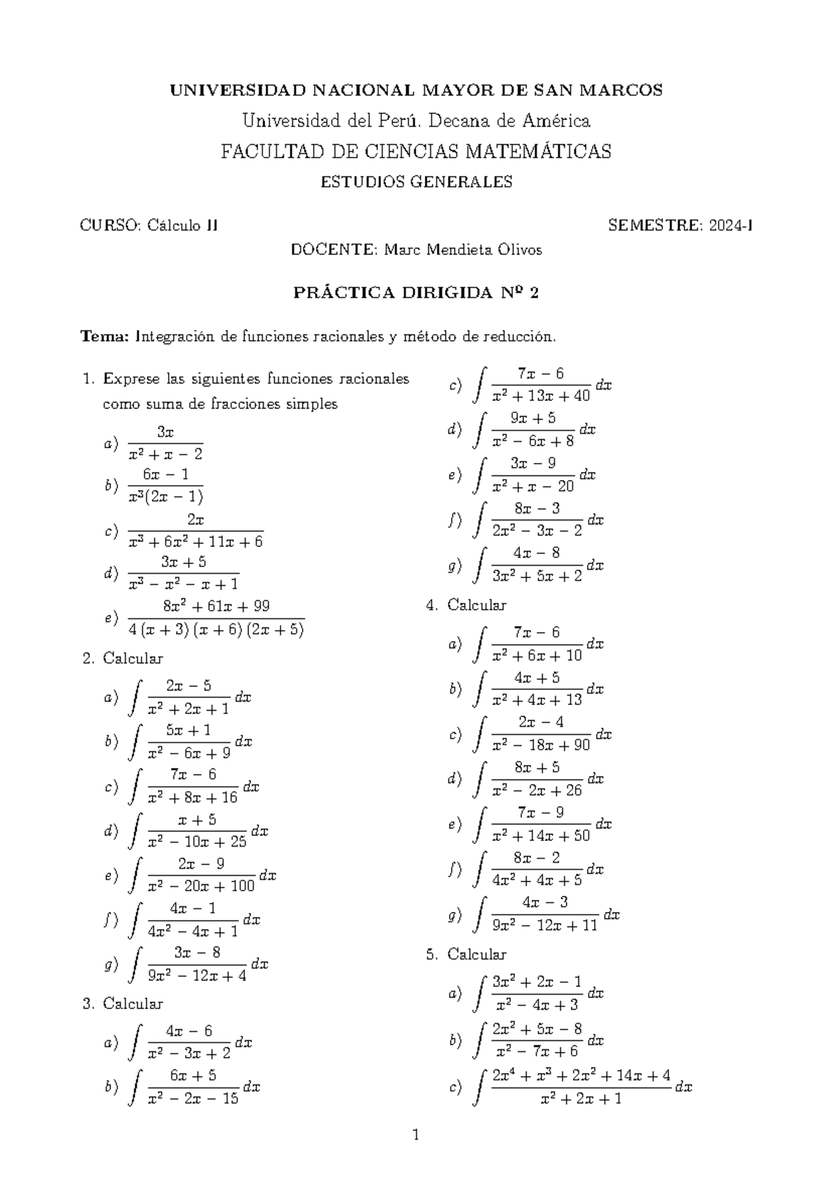 PD2 - C2 - Ejercicios de PD sin resolver - UNIVERSIDAD NACIONAL MAYOR DE SAN MARCOS Universidad ...