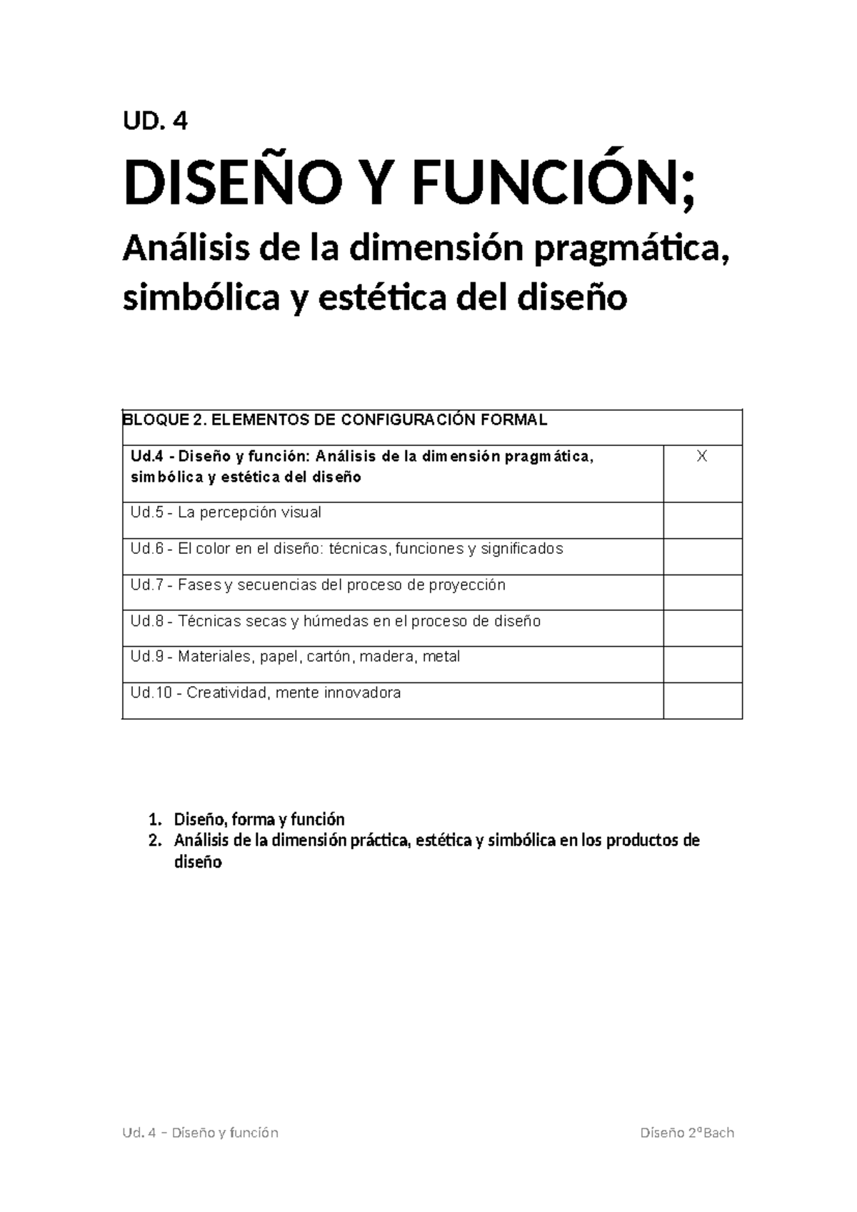 Ud 4 - Diseño y función - UD. 4 DISEÑO Y FUNCIÓN; Análisis de la dimensión pragmática, simbólica ...