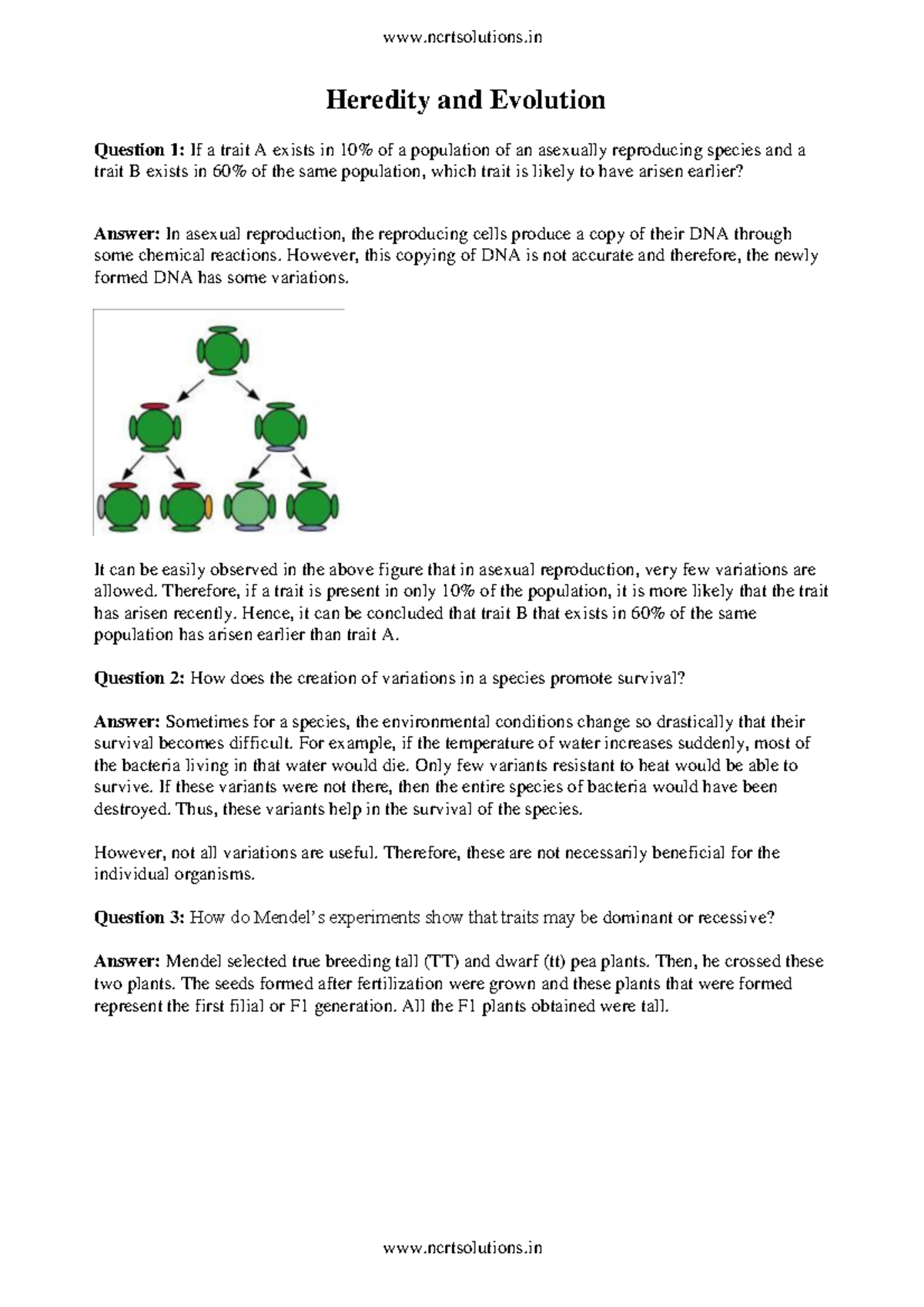 Heredity and Evolution - Heredity and Evolution Question 1: If a trait ...