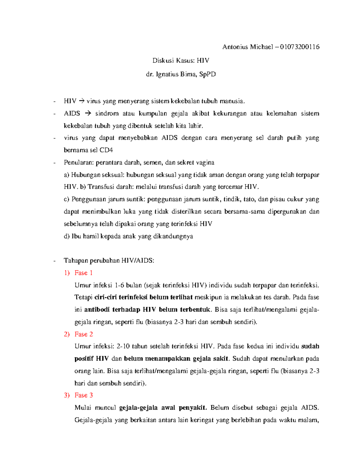 Diskusi Topik HIV - Antonius Michael – 01073200116 Diskusi Kasus: HIV ...