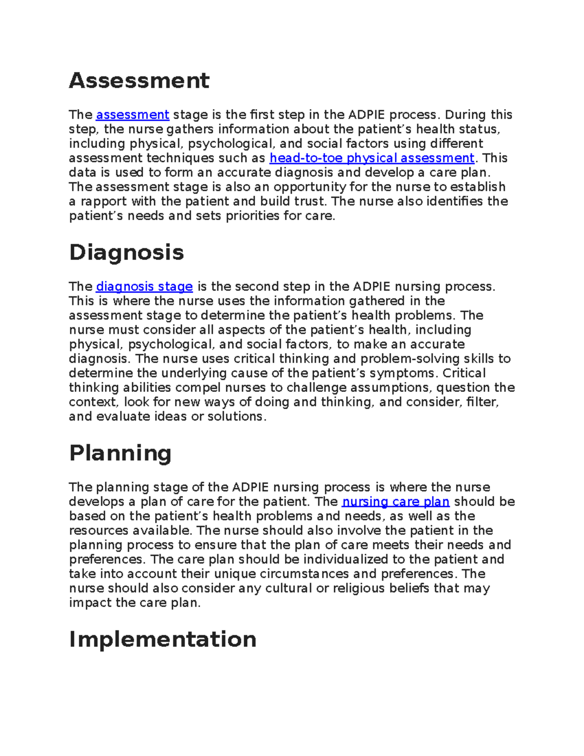 Guide to Understanding Nursing Process - Assessment The assessment ...