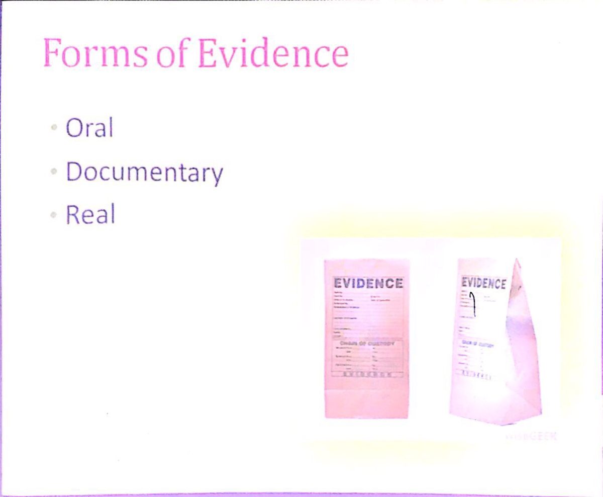 Forms of evidence - 74) 1 Private Document (S. 75) Real or Physical ...
