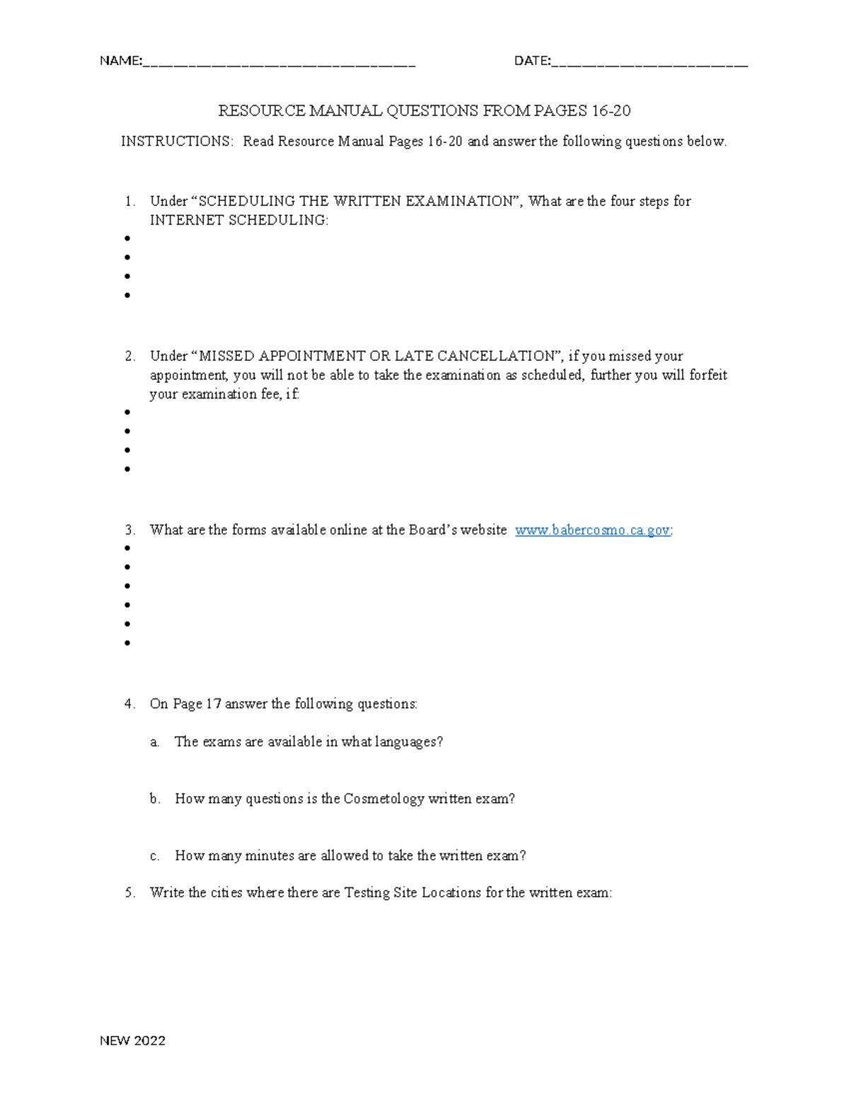 Resource Manual Questions FROM Pages 16-20 NEW - NAME