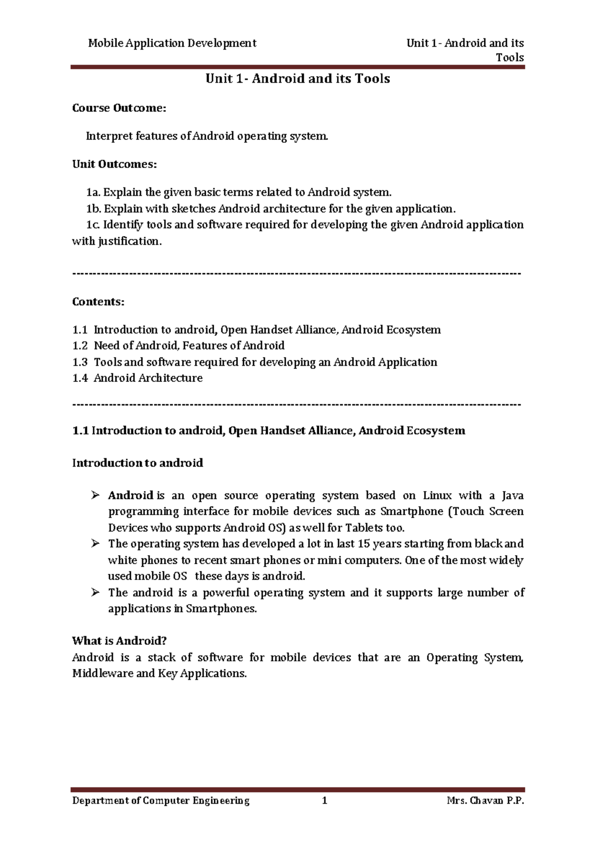 Chap 1 - Course Outcome: Interpret features of Android operating system ...