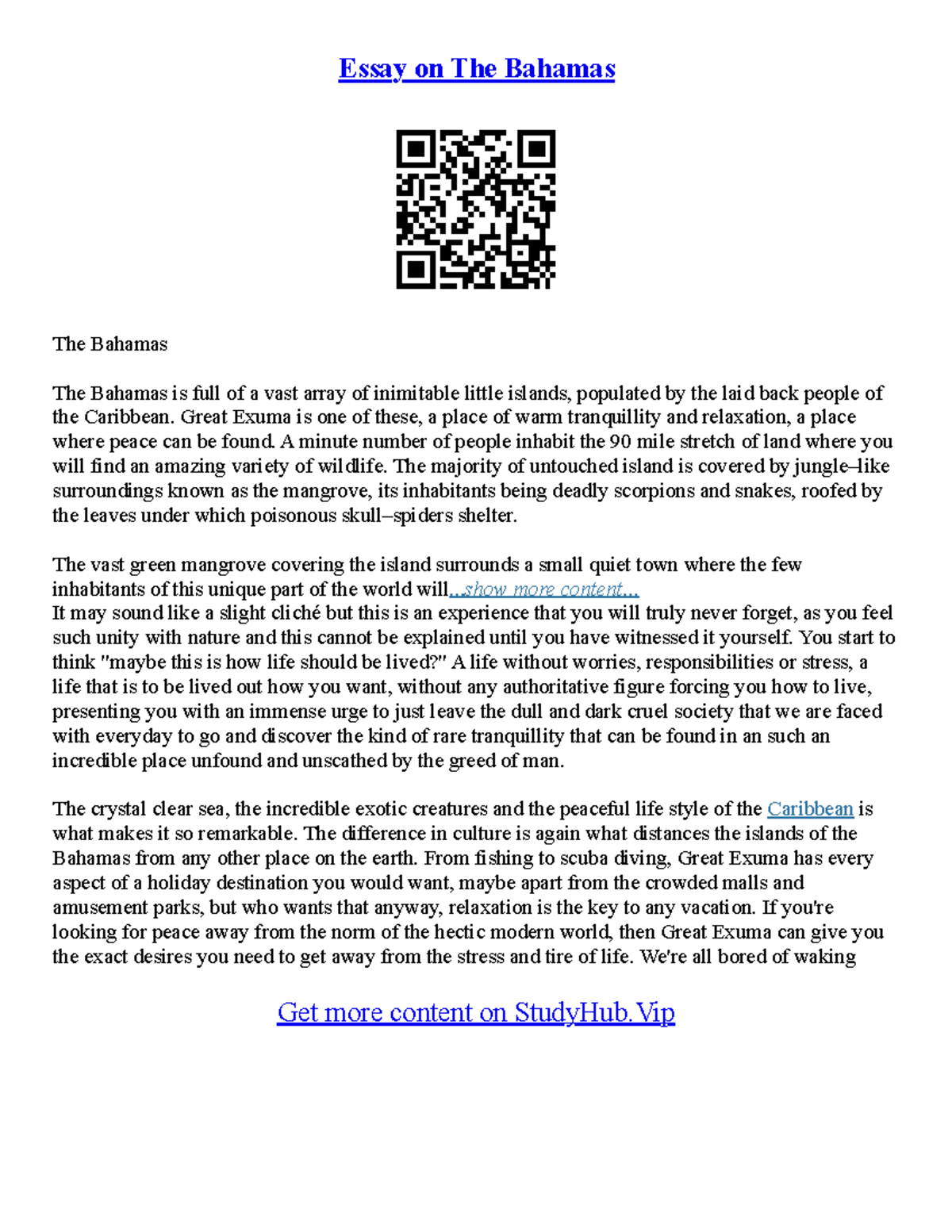 How To Write A 5 Page Essay - Essay on The Bahamas The Bahamas The ...