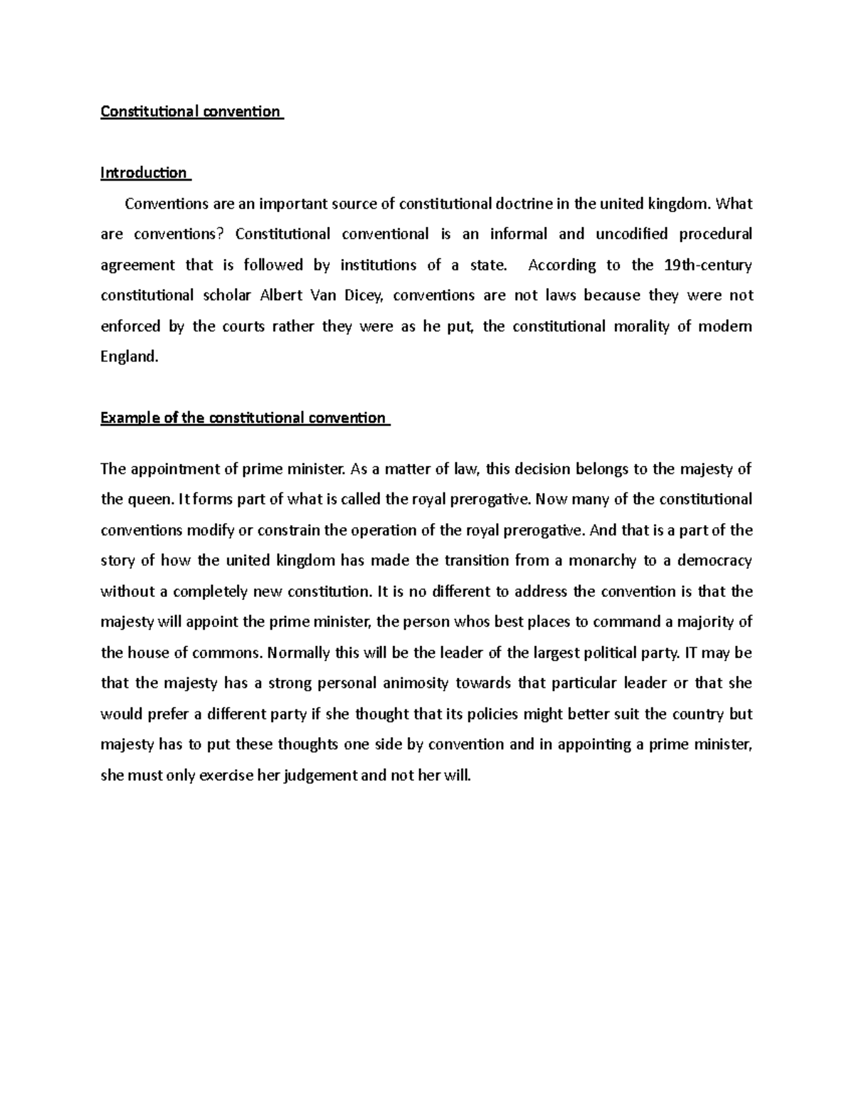 Conventions - good - Constitutional convention Introduction Conventions ...