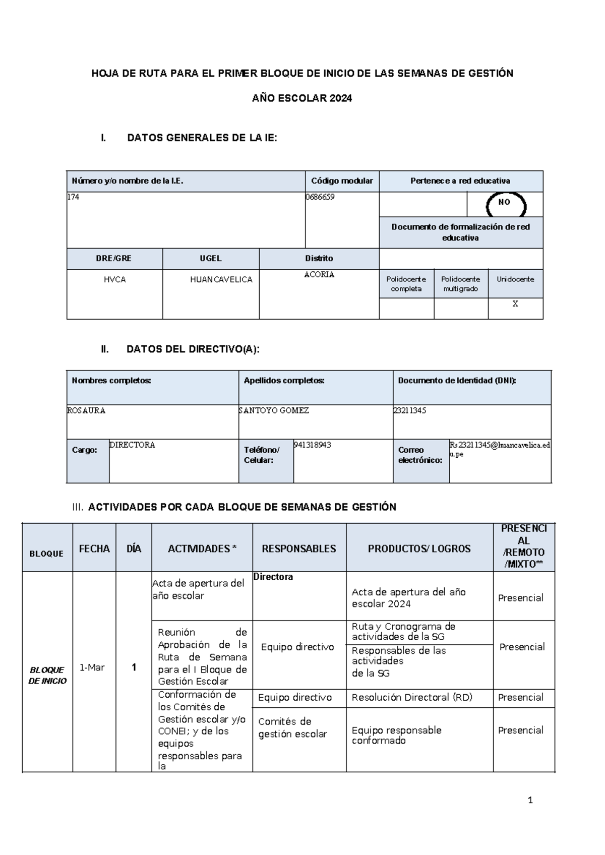 Ruta de Semana de Gestion Escolar - 1 HOJA DE RUTA PARA EL PRIMER BLOQUE DE INICIO DE LAS ...