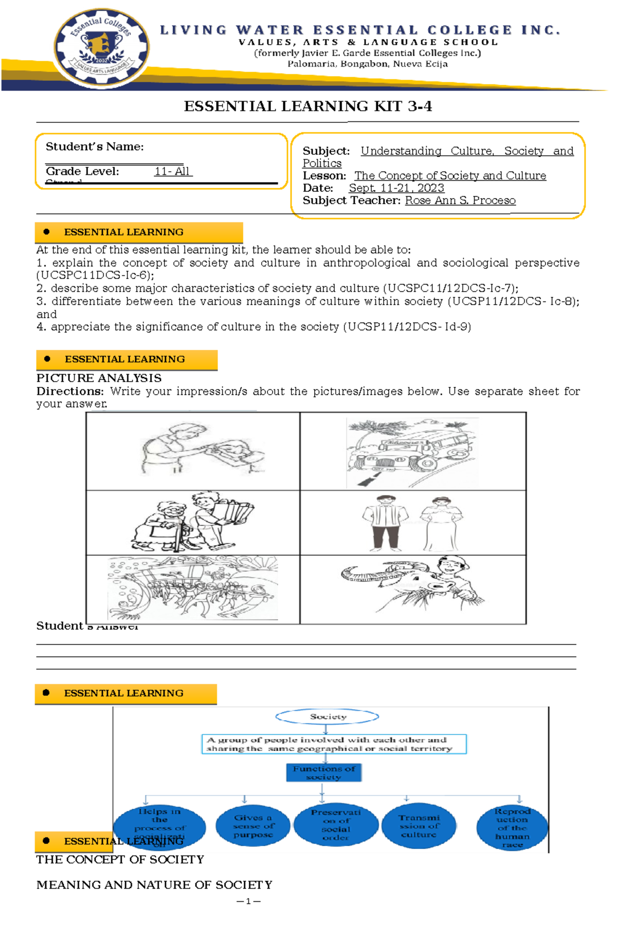 UCSP Week 3 Sept.11-14 Module 2023- 2024 - ESSENTIAL LEARNING KIT 3- At ...