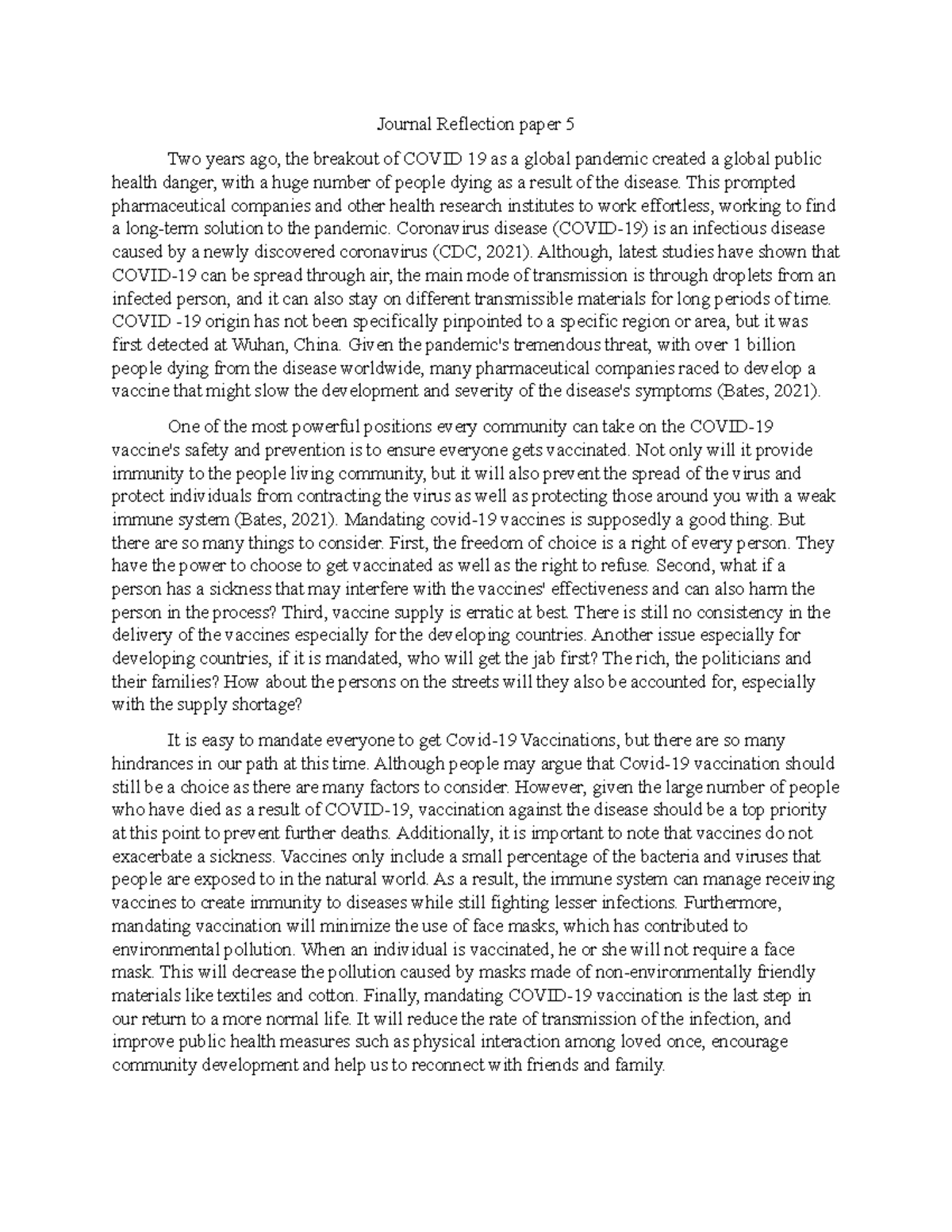 Week 5 Journal Reflection Paper - Journal Reflection paper 5 Two years ...