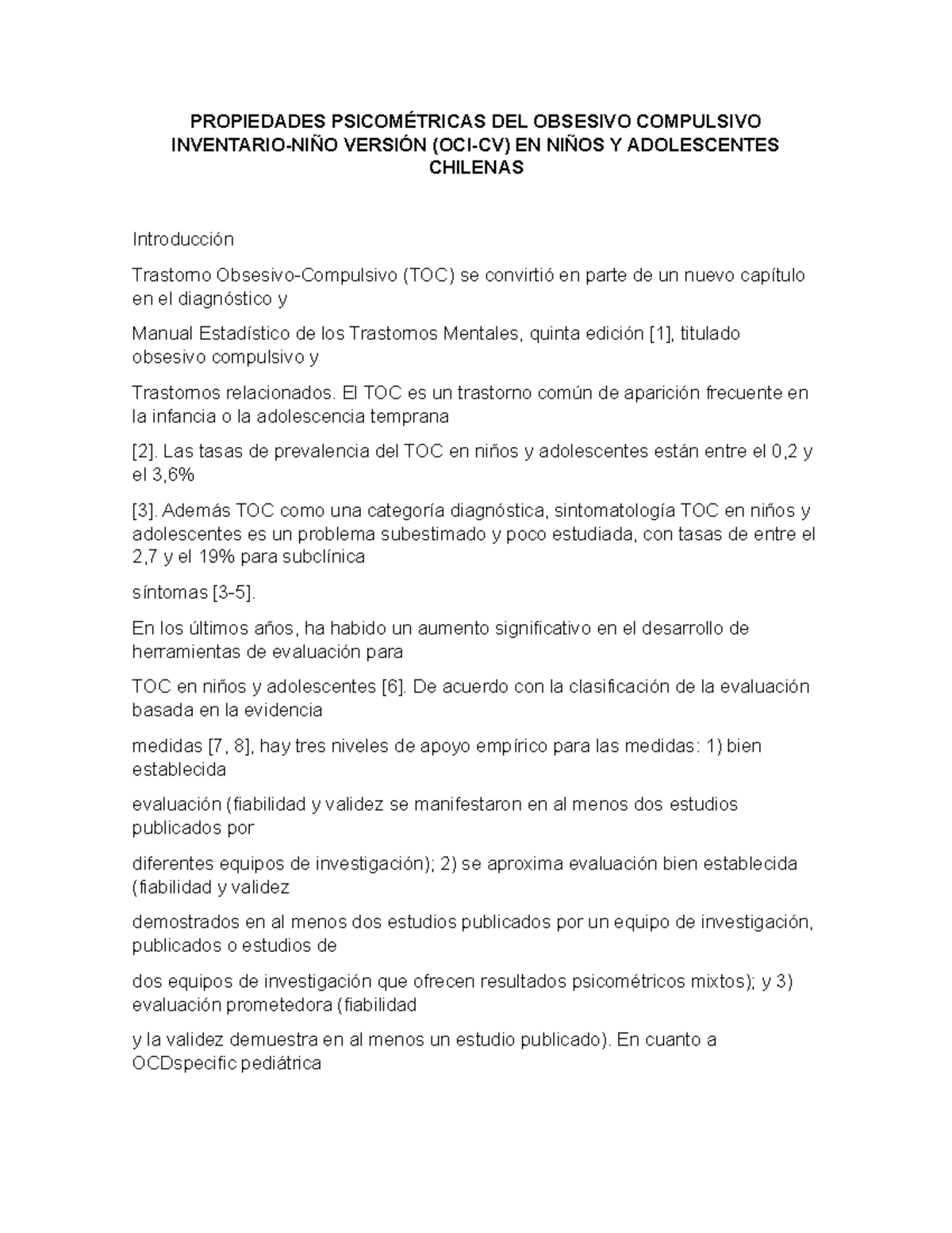 Propiedades Psicométricas DEL Obsesivo Compulsivo Inventario-NIÑO ...