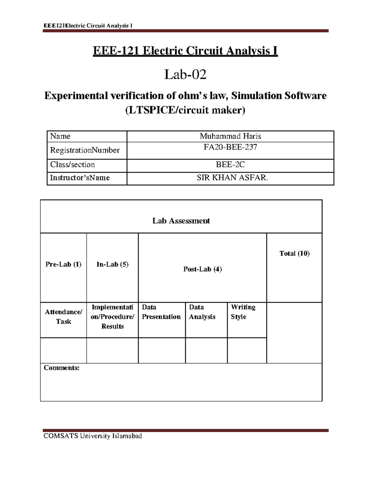 Electric circuit analysis lab reprt 2 - EEE-121 Electric Circuit ...