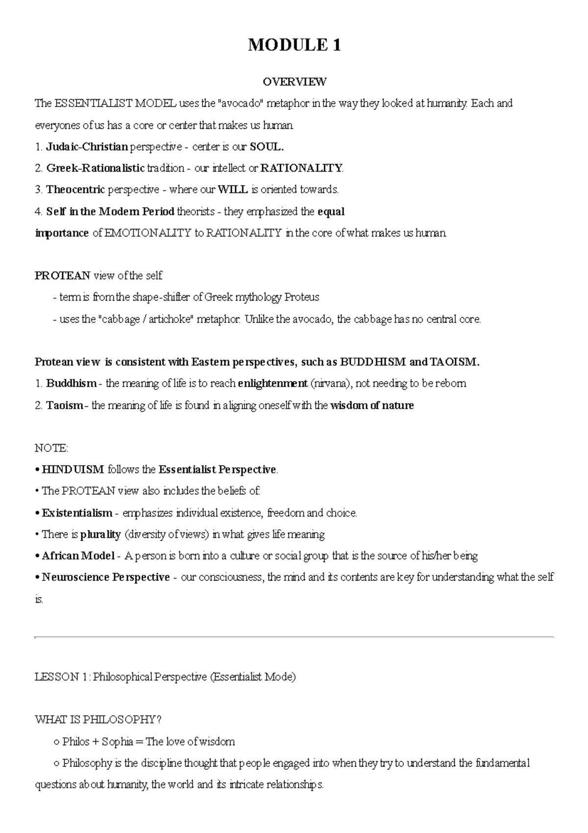 Essentialist Model - MODULE 1 OVERVIEW The ESSENTIALIST MODEL uses the ...