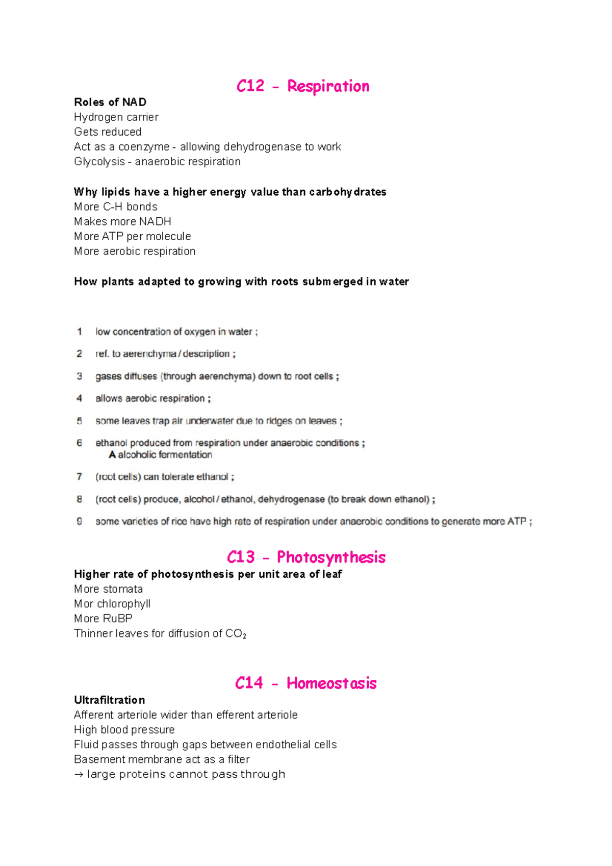 Biology Questions - Exercises - C12 - Respiration Roles of NAD Hydrogen ...