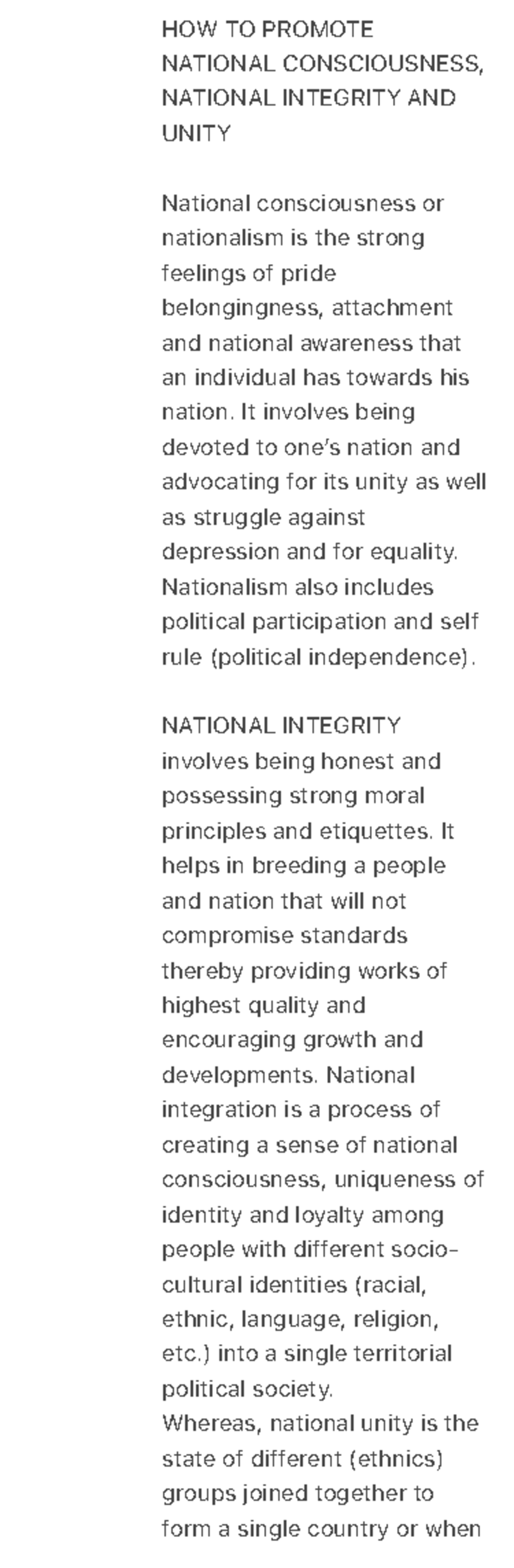 21707 HOW TO Promote National Consciousness, National Integrity AND ...