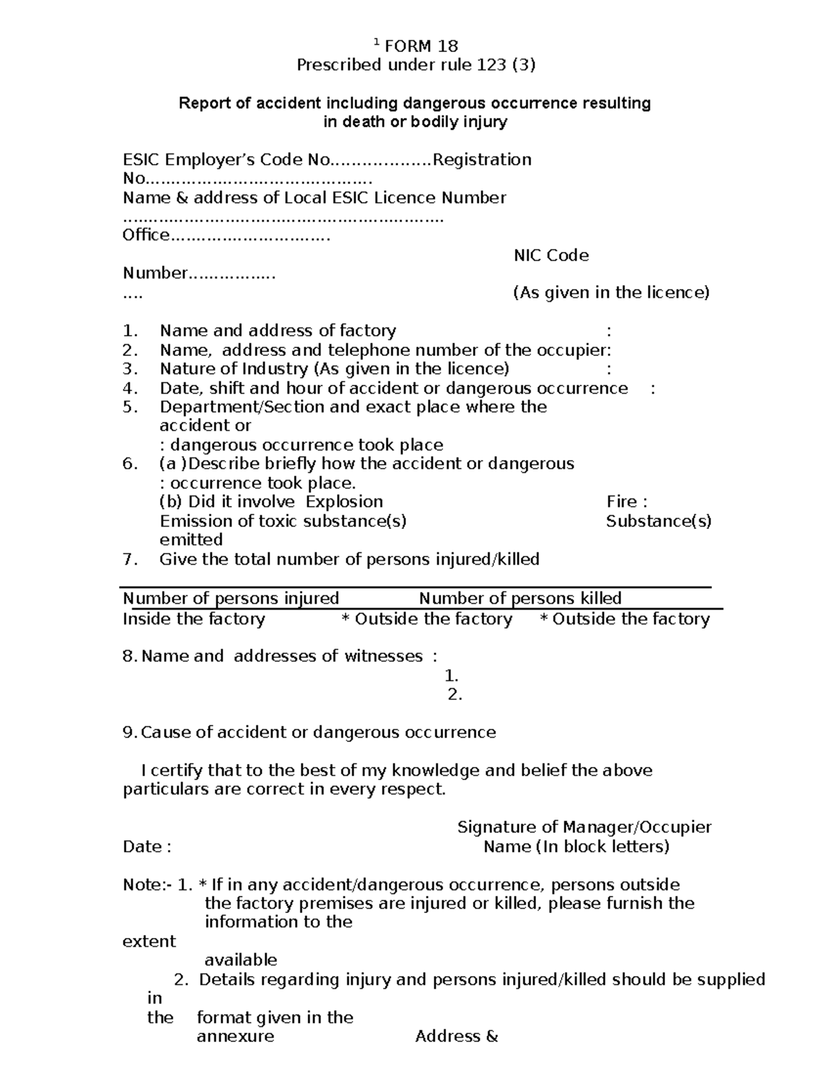 Form18 - fjhjh - 1 FORM 18 Prescribed under rule 123 (3) Report of ...