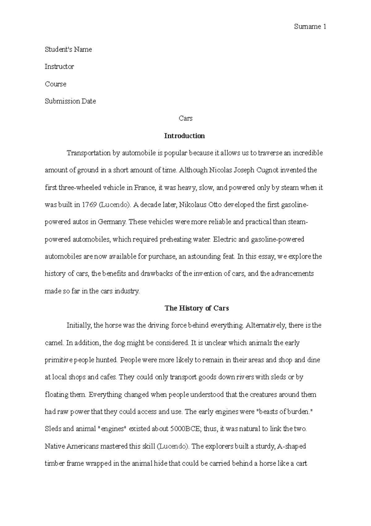 Cars - Cars - Student's Name Instructor Course Submission Date Cars ...