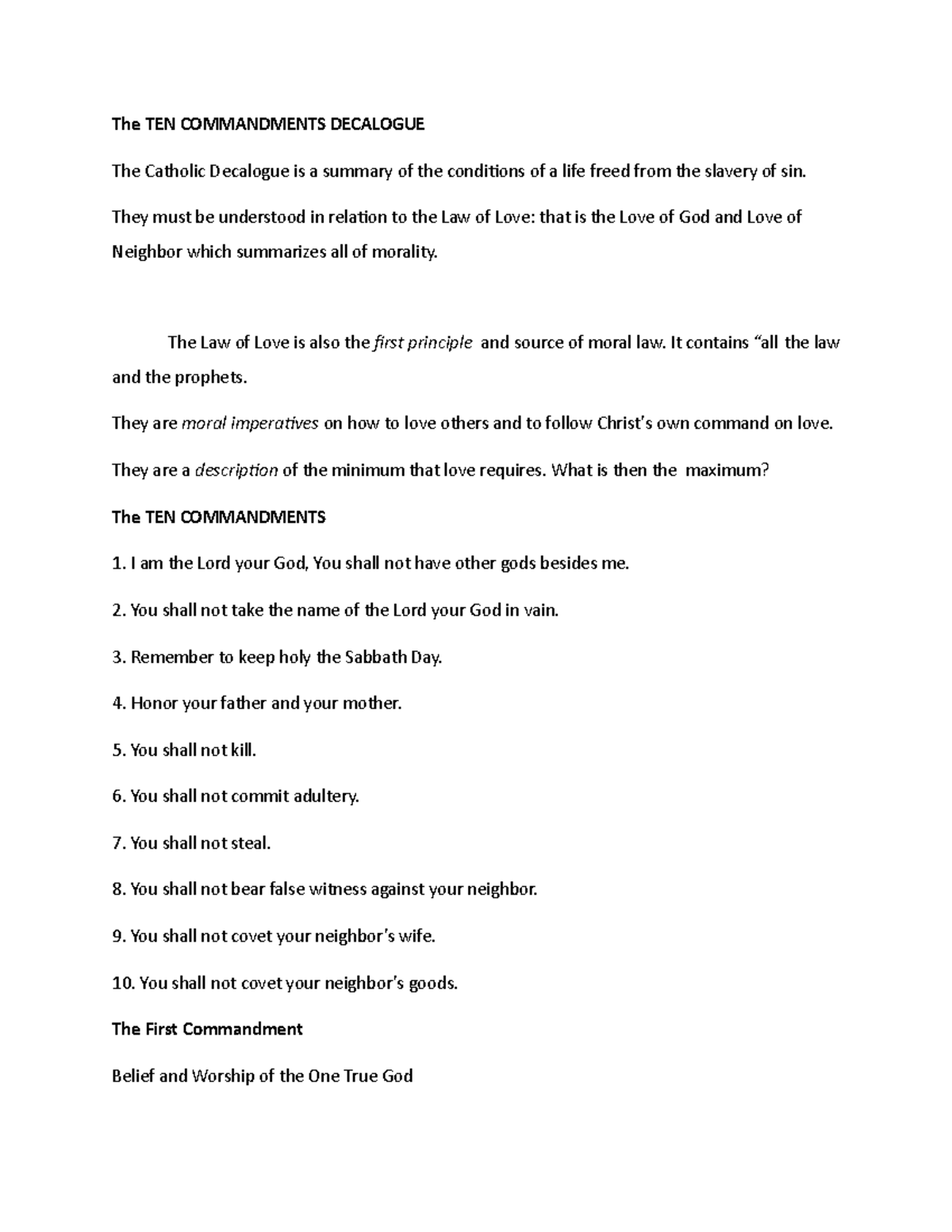 The TEN Commandments Decalogue - The TEN COMMANDMENTS DECALOGUE The ...