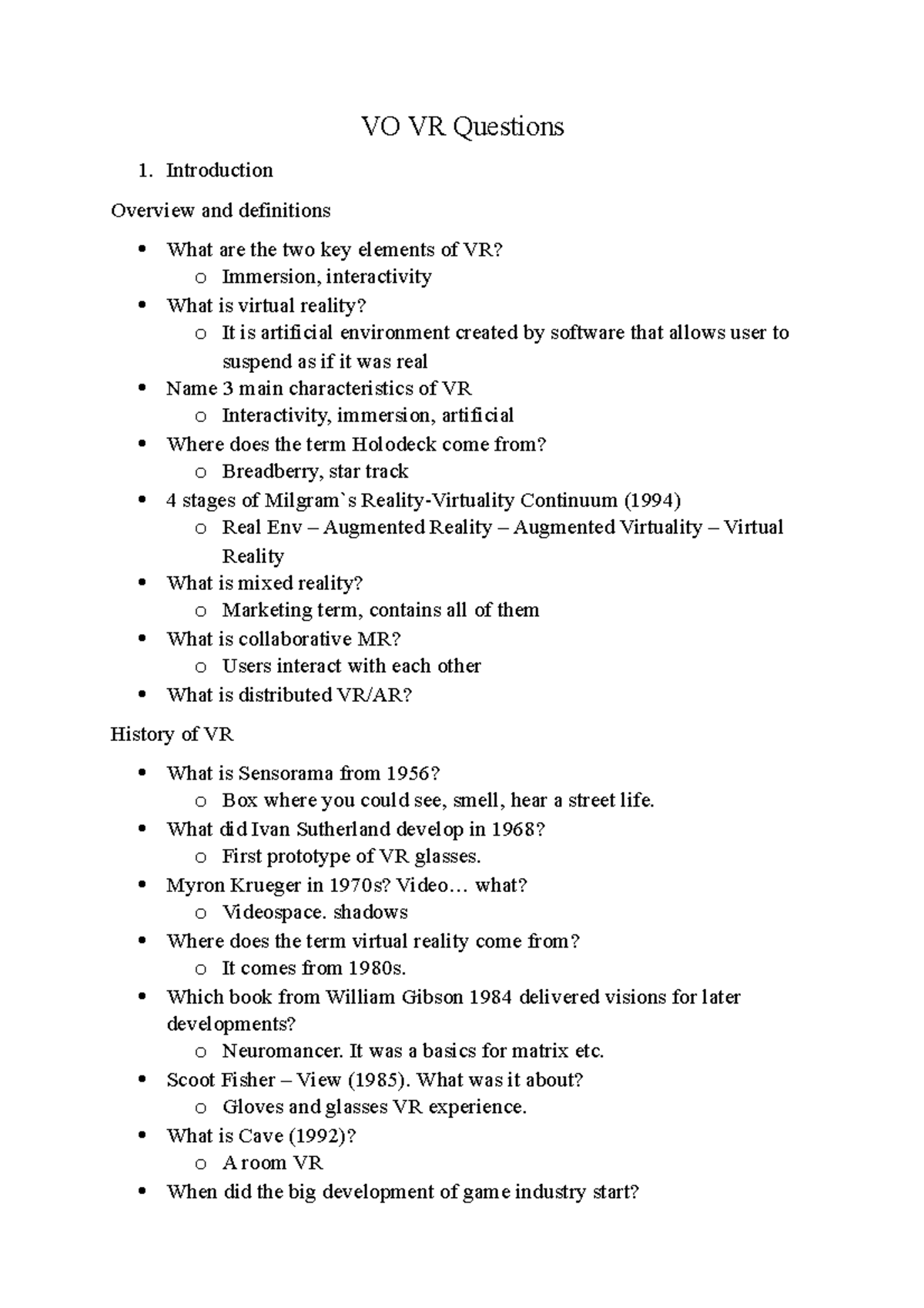 VO VR Question 1 - Fragenliste für Prüfungsvorbereitung - VO VR ...