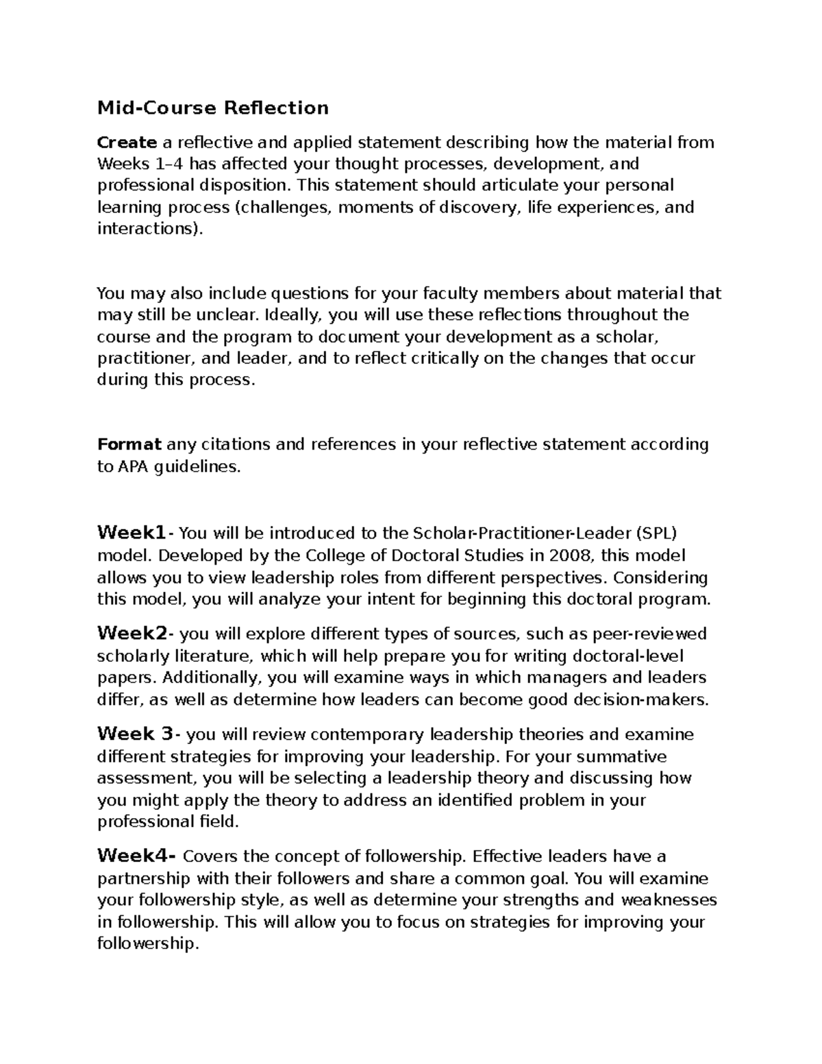 Mid Course Reflection - N/A - Mid-Course Reflection Create a reflective ...