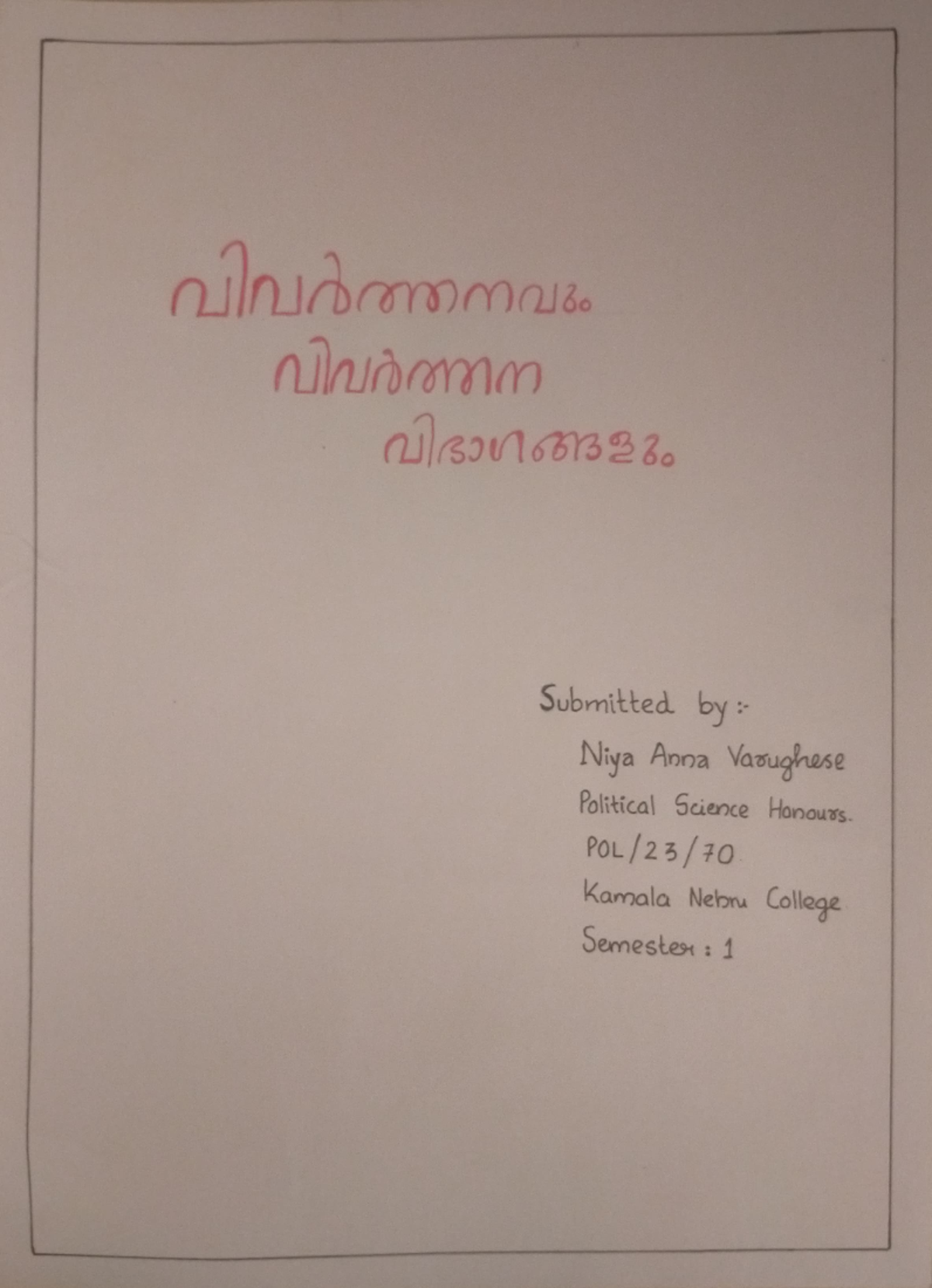 Malayaalam AEC Assignment. Niya - AEC Malayalam - Studocu